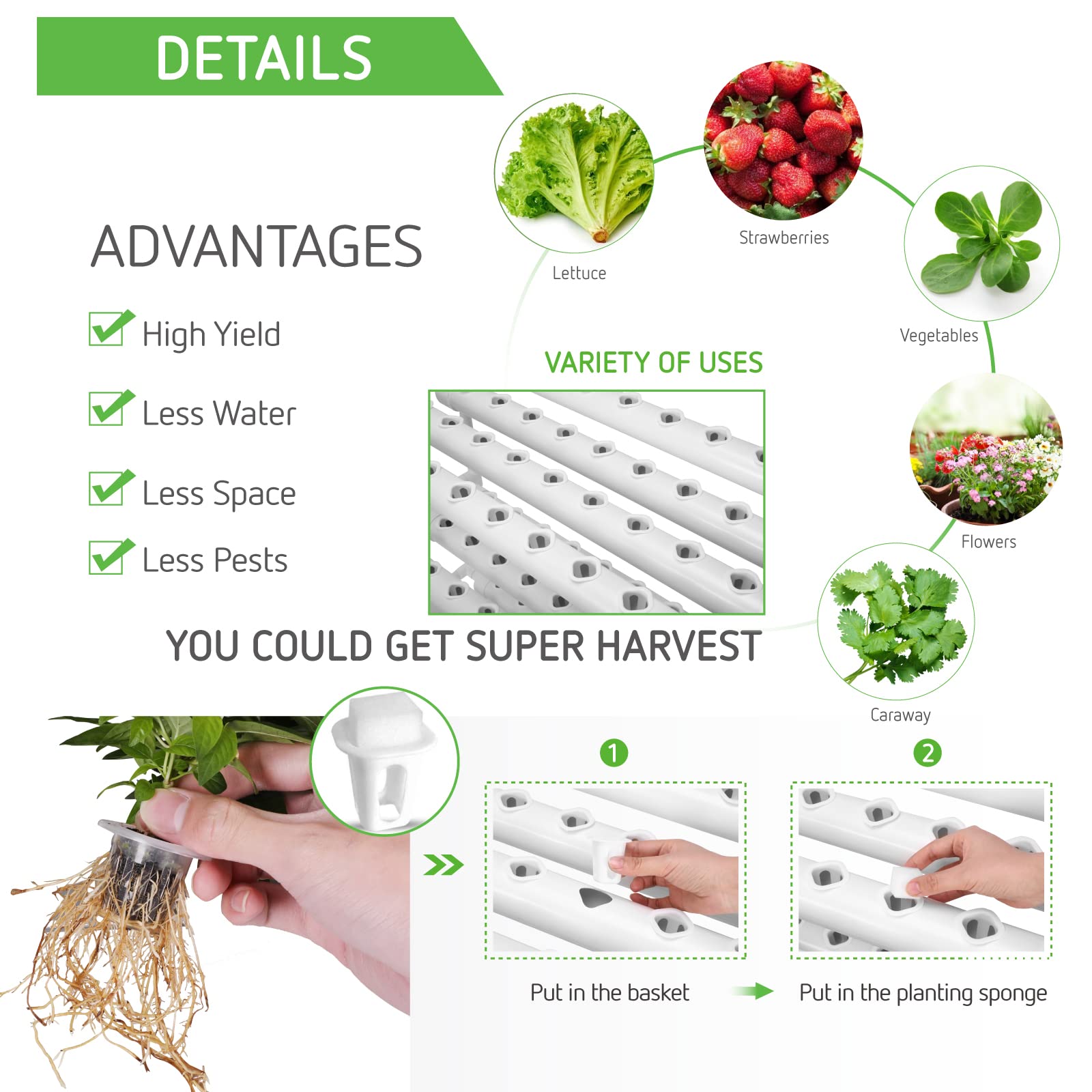 Snapklik.com : VIVOSUN Hydroponic Grow Kit, 36 Plant Sites 4 Food-Grade ...