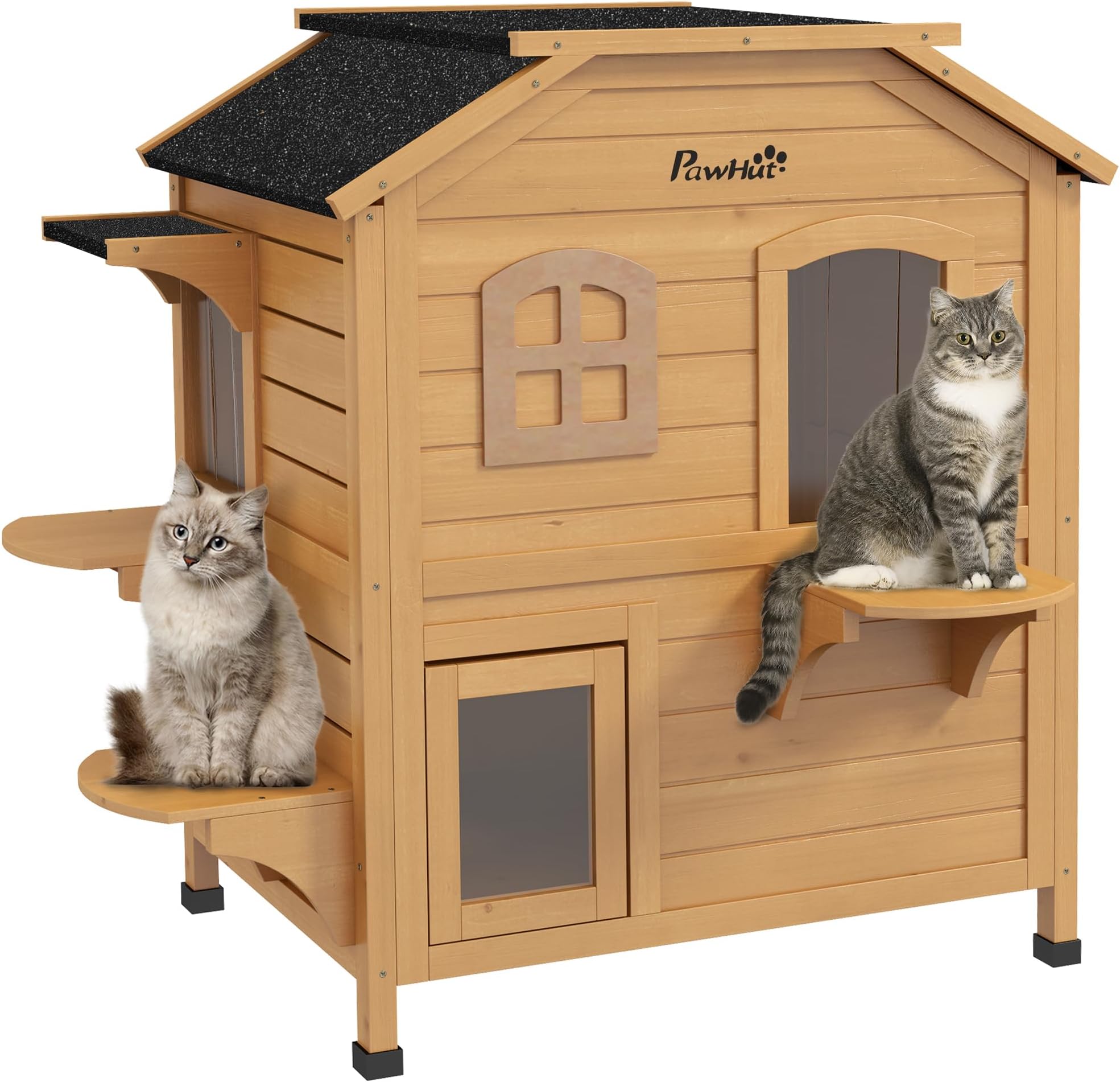 Amazon.com : PawHut Wooden Cat House Outdoor with Escape Door ...