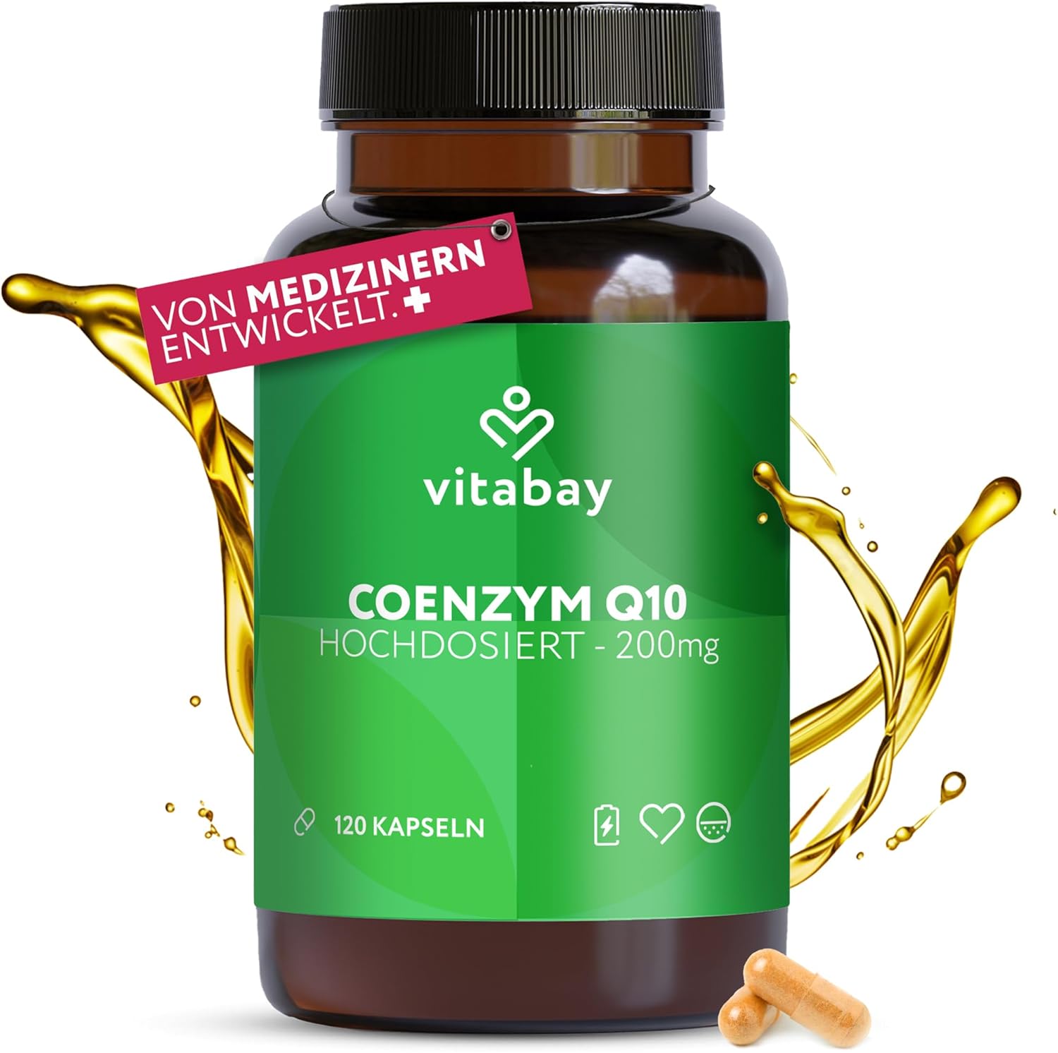 Vitabay Coenzym Q10 Kapseln Hochdosiert 200mg VEGAN & LABORGEPRÜFT Depot Komplex - 120 Kapseln ...