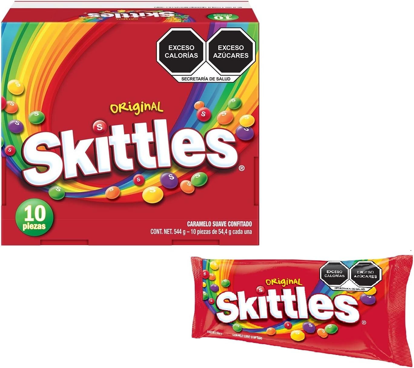 Skittles Dulces caramelo suave original 10 piezas de 54.4g - 540.4g ...