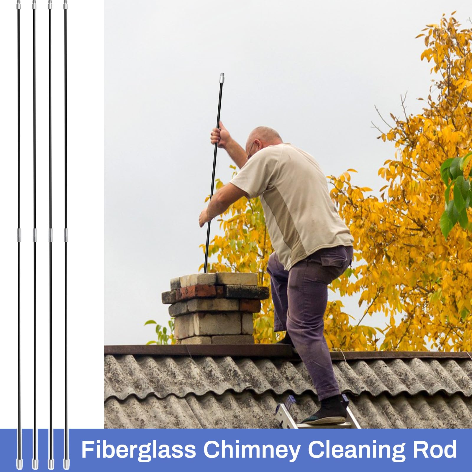 Chimney Sweep Log 8-Pc Fiberglass Chimney Rod Kit - 24 Ft Total Length ...