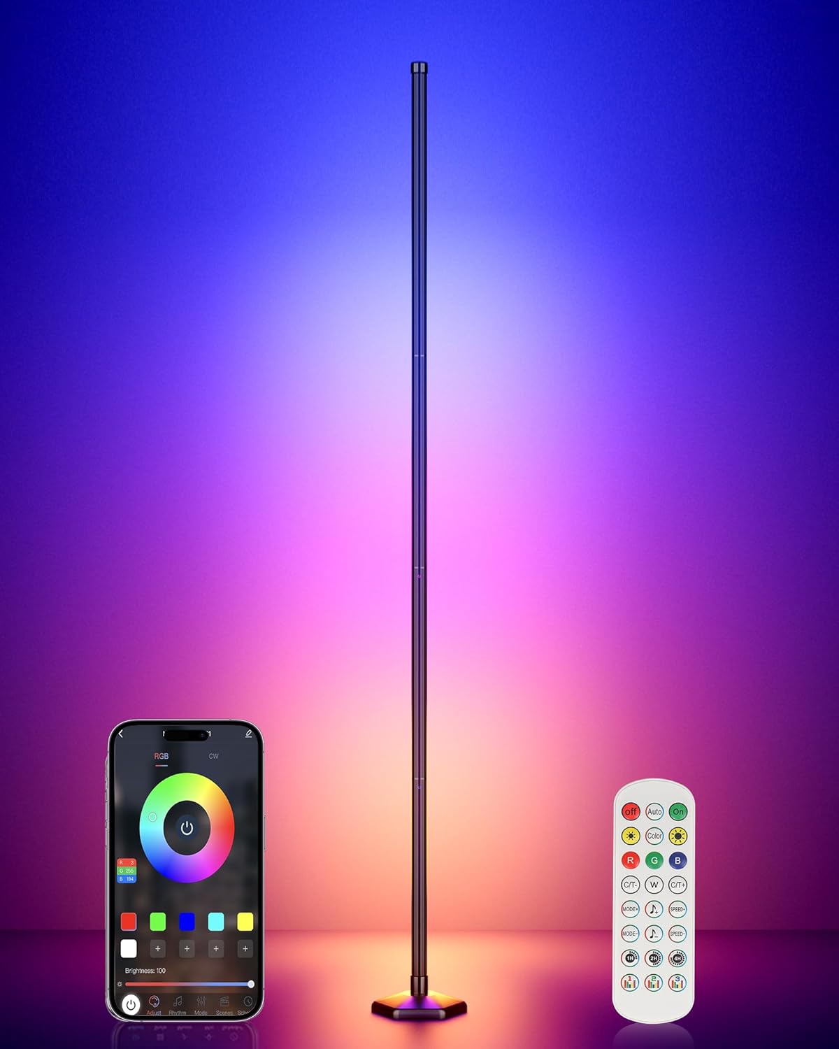 WISIMMALL RGB Corner Floor Lamp, 65" Color Changing LED Corner Lamp ...