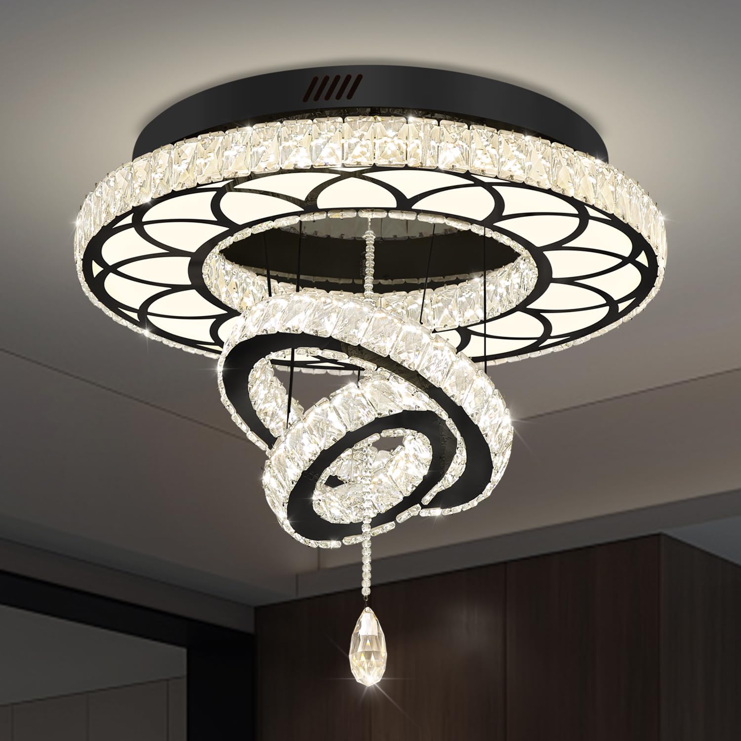 Flashing God Dia 24" Crystal Chandelier Crystal Black Ceiling Light ...