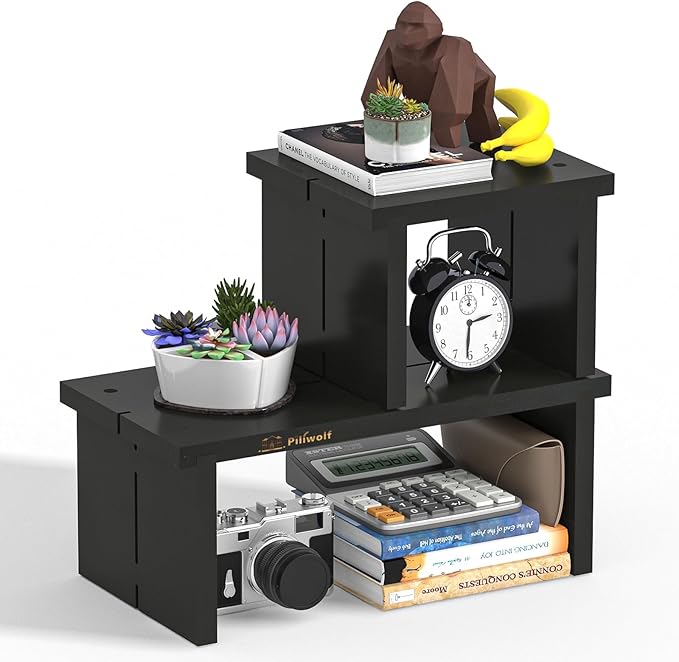 Amazon.com: PILIWOLF Desk Shelf Organizer, Small Desktop Bookshelf, 2 ...