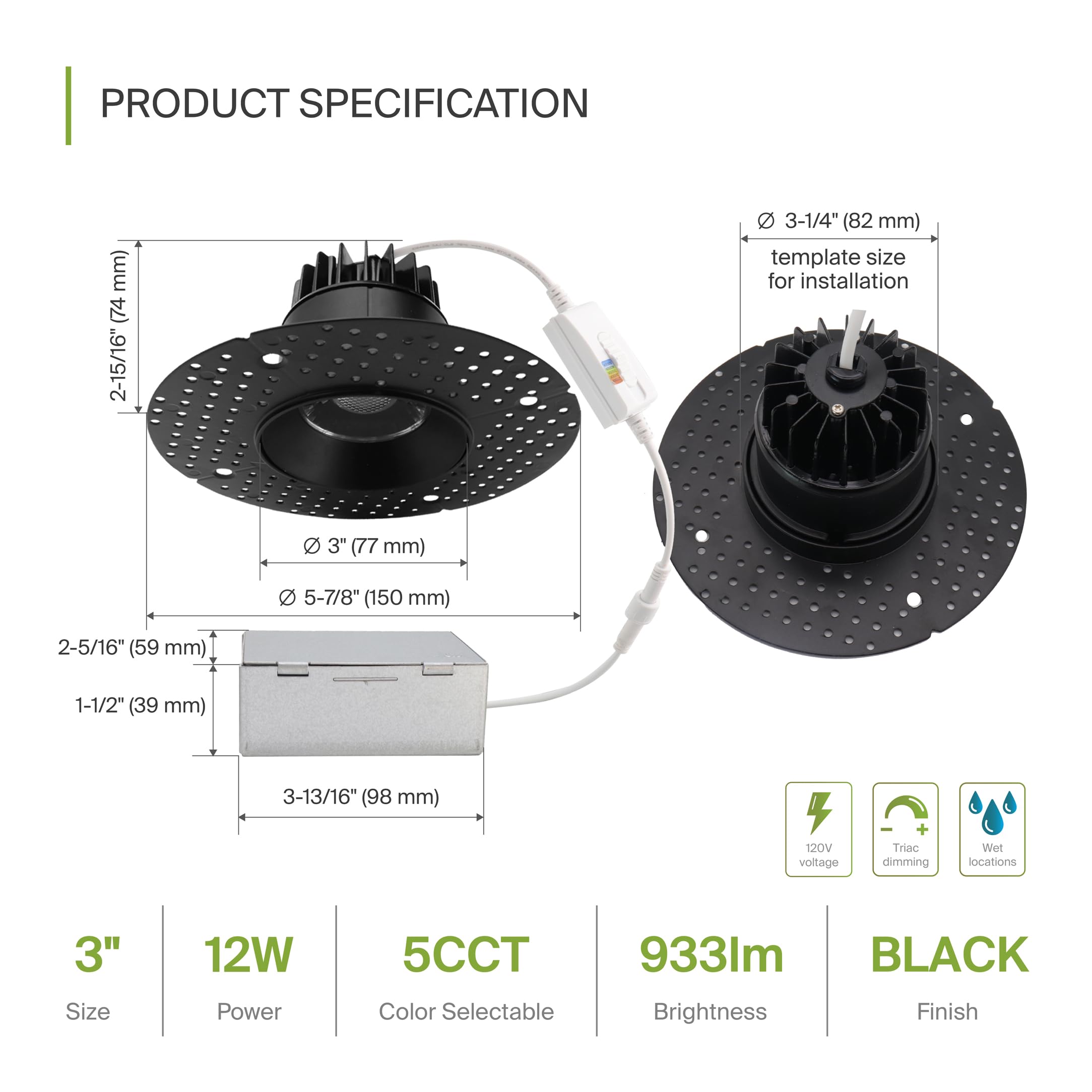 Snapklik.com : ASD Trimless 3 Inch LED Recessed Light, 12W 120V Round ...