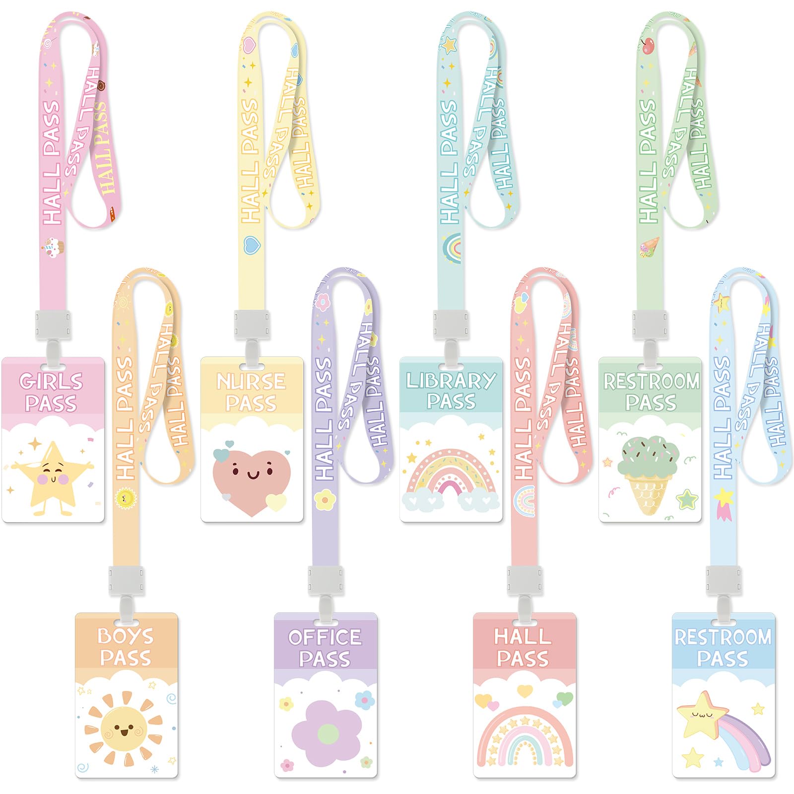 Snapklik.com : 8 Set PVC Hall Pass Lanyards Pastel Unbreakable Hall ...
