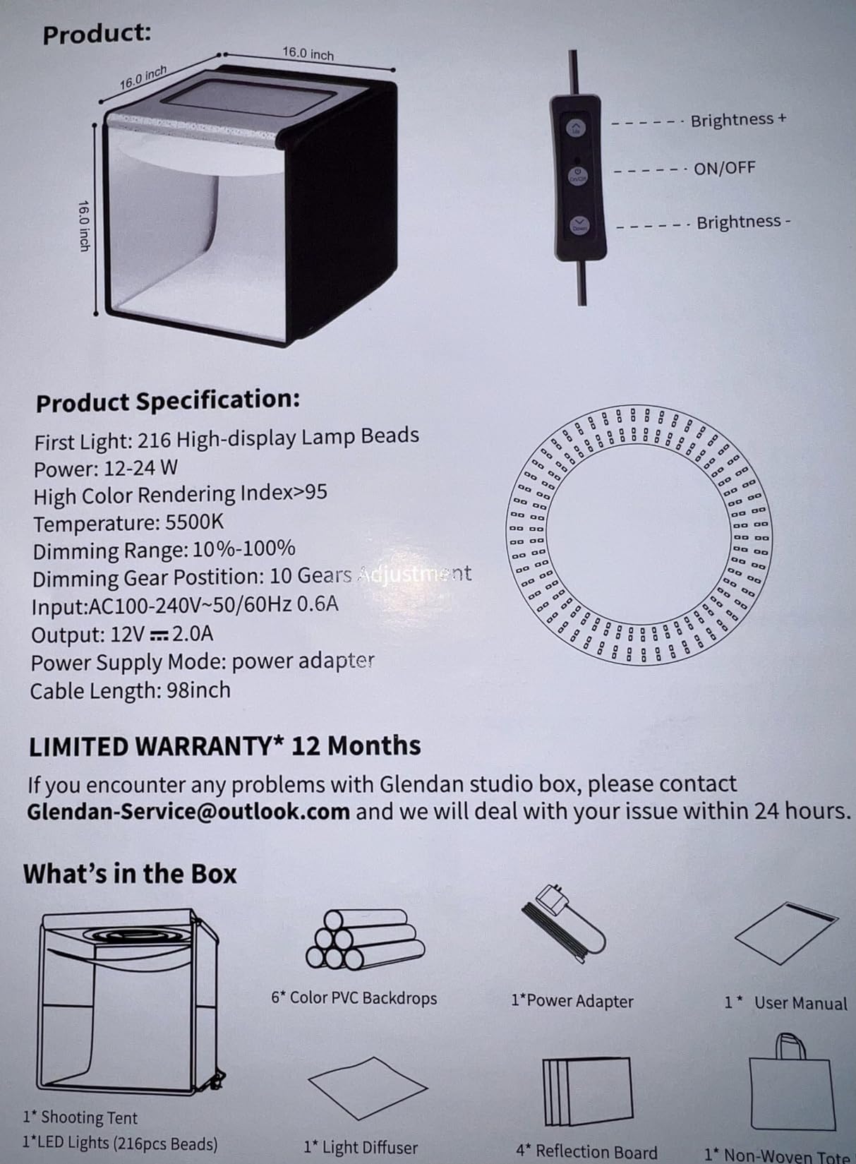 Glendan Light Box Photography, 10"x10" Photo Box with 88 High Color ...