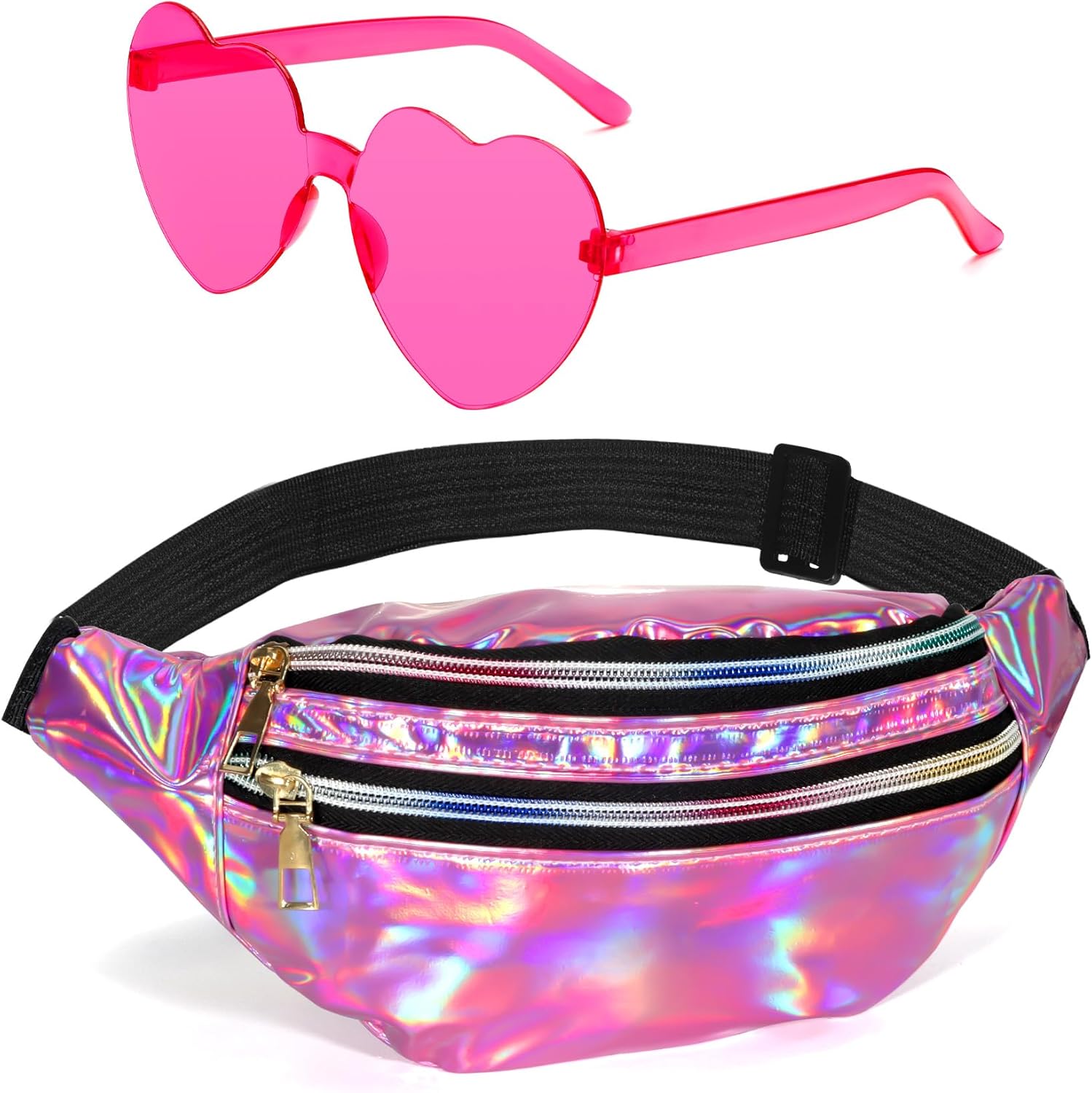 Amazon.com | Holographic Fanny Packs for Women Men,Heart Sunglasses,80s ...