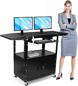 Amazon.com: Rolling AV Cart with Locking Cabinet & Drop Leaves - Height ...