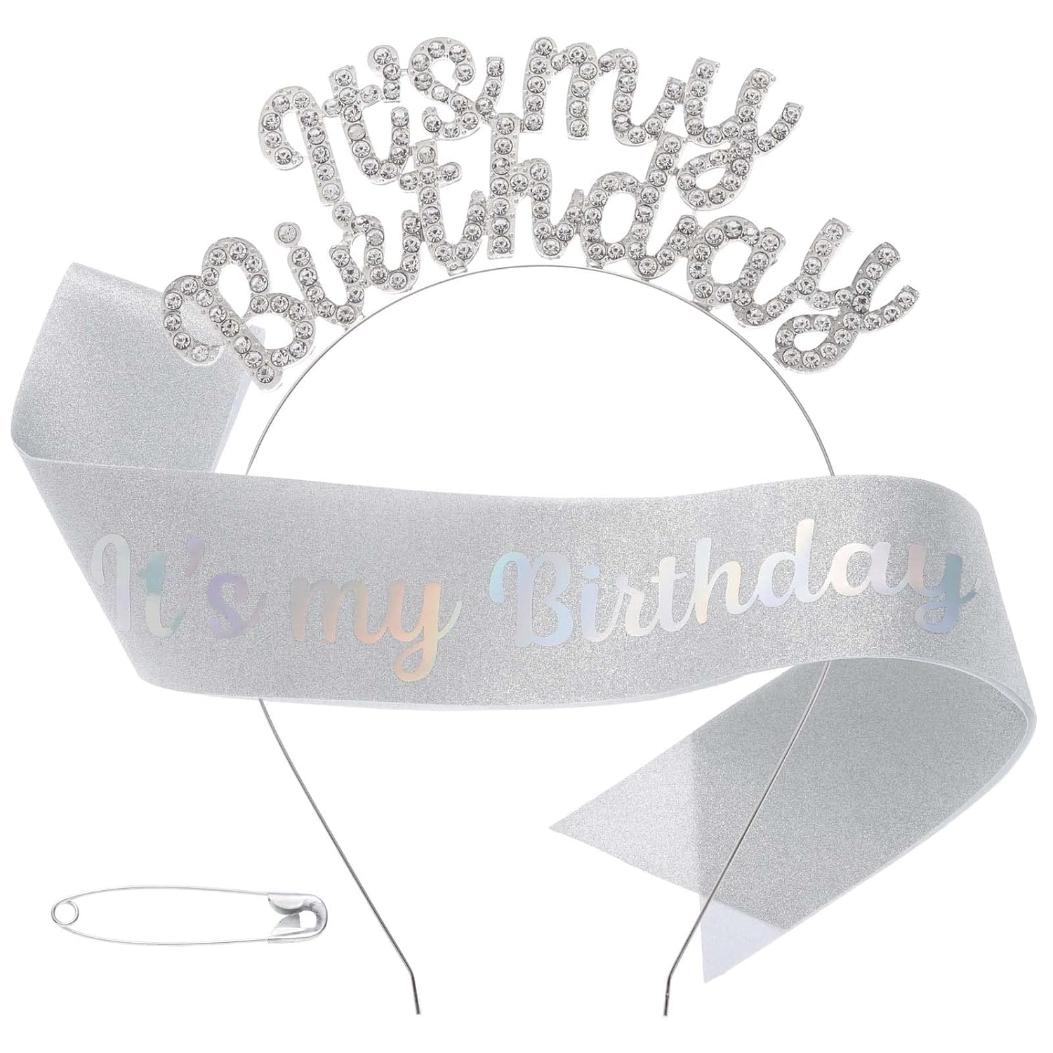 Amazon.com : Acenail Rhinestone Silver Birthday Headpiece, Sash, Hair ...
