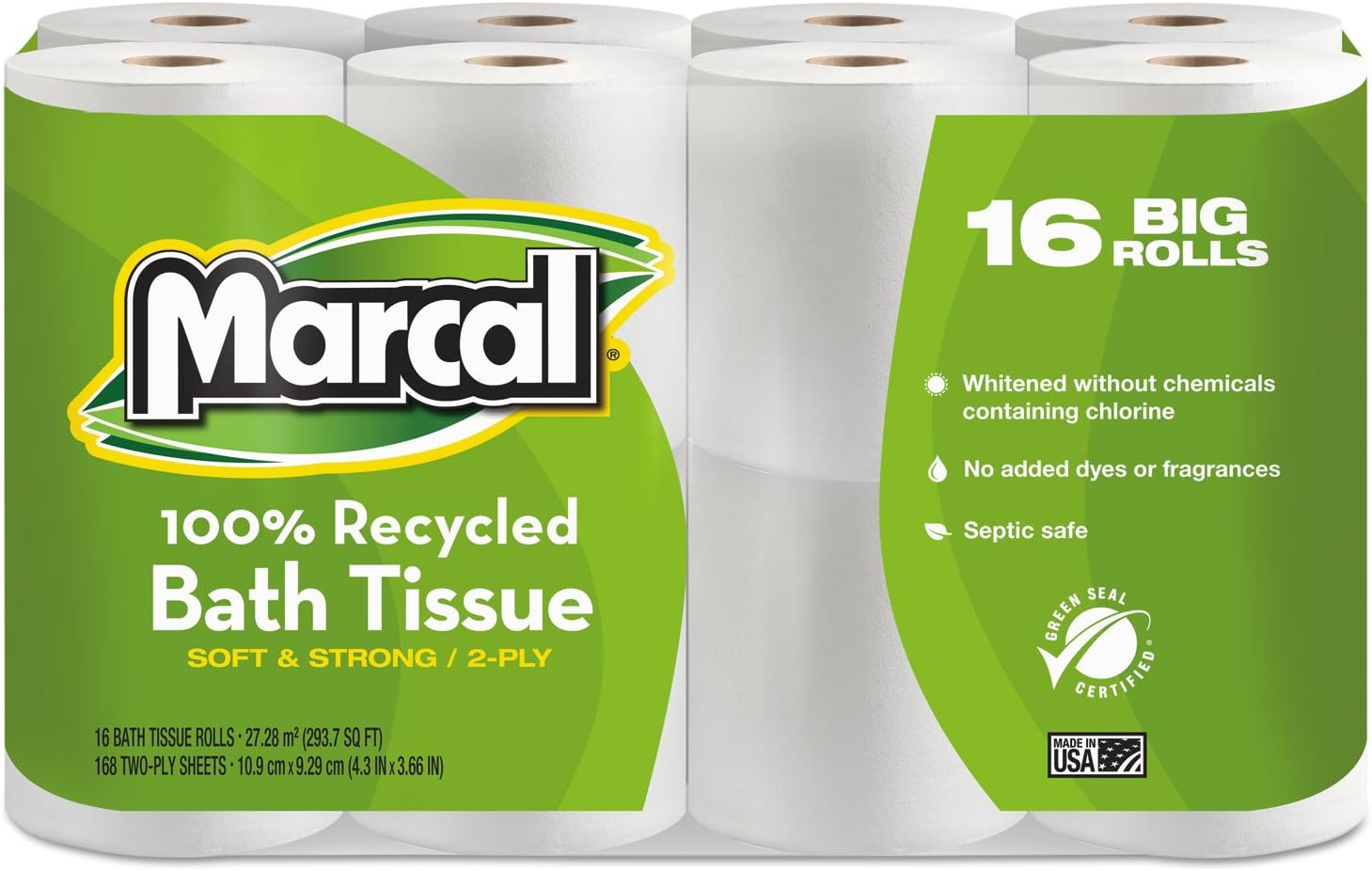 Amazon.com: Marcal 1646616PK 100% Recycled Two-Ply Bath Tissue, White ...