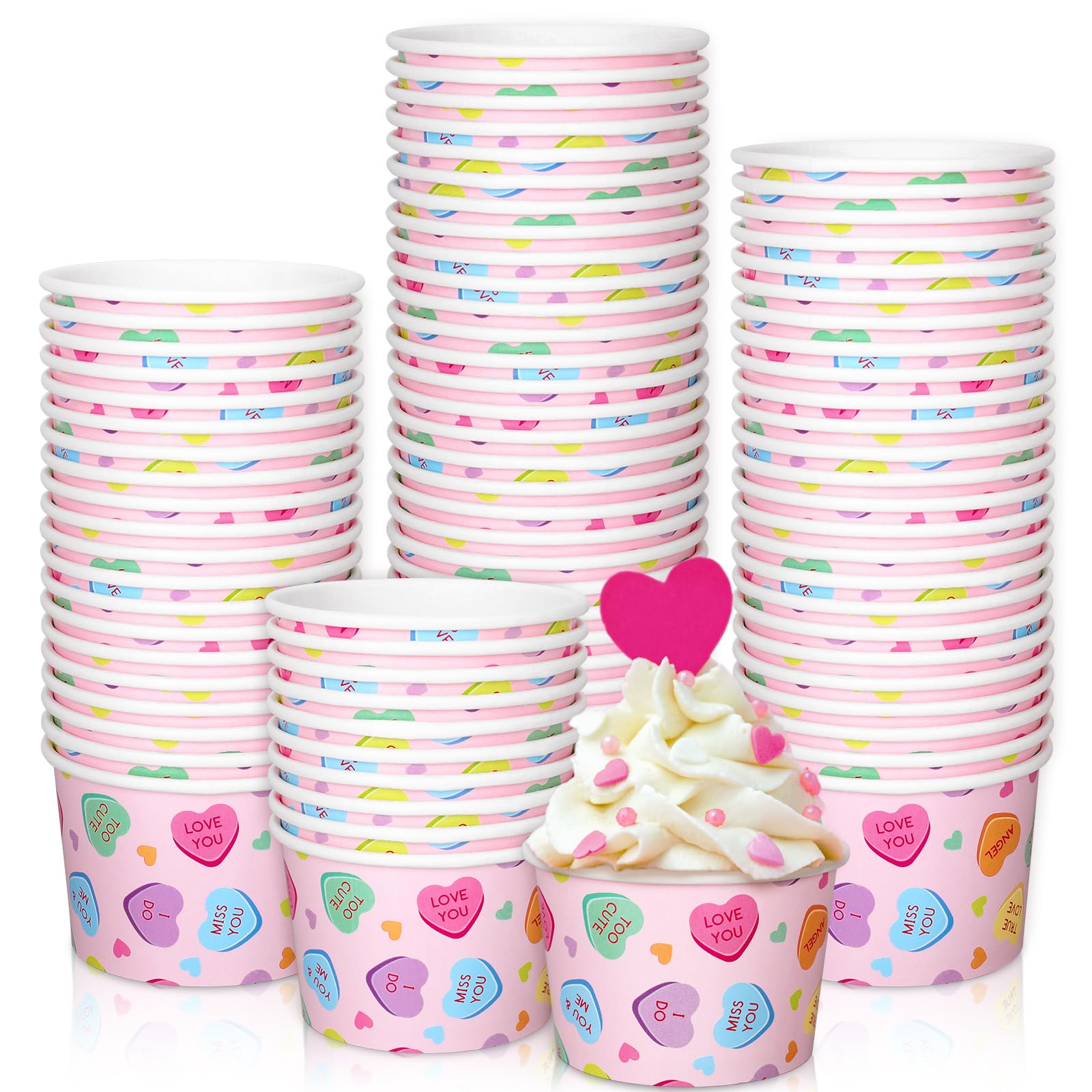 Amazon.com: Whaline 100Pcs Valentine's Day Treat Snack Cups 8oz Pastel ...