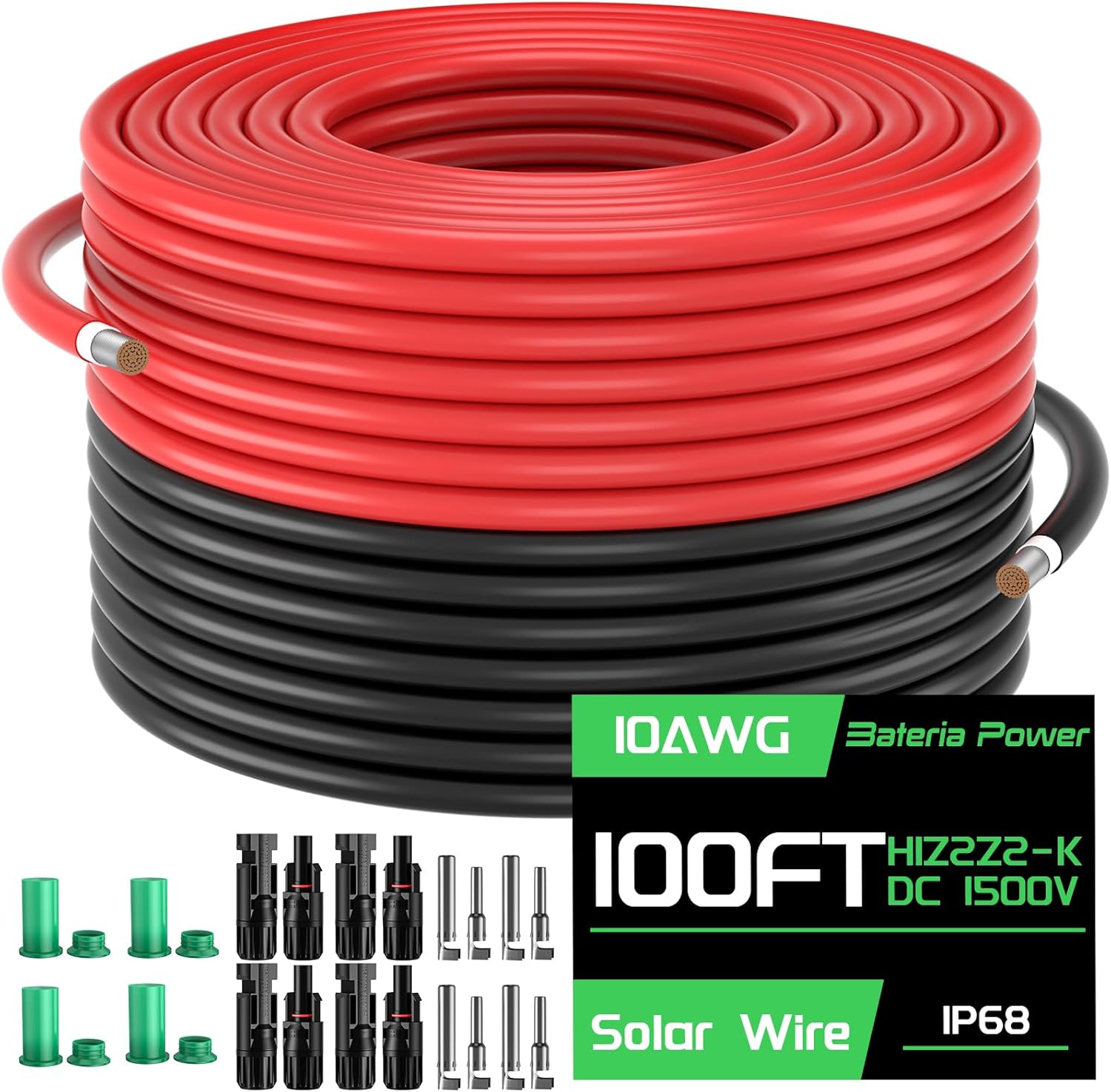Amazon.com: Bateria Power 2x100FT 10AWG Solar Wire Kit, 10 Gauge Solar ...