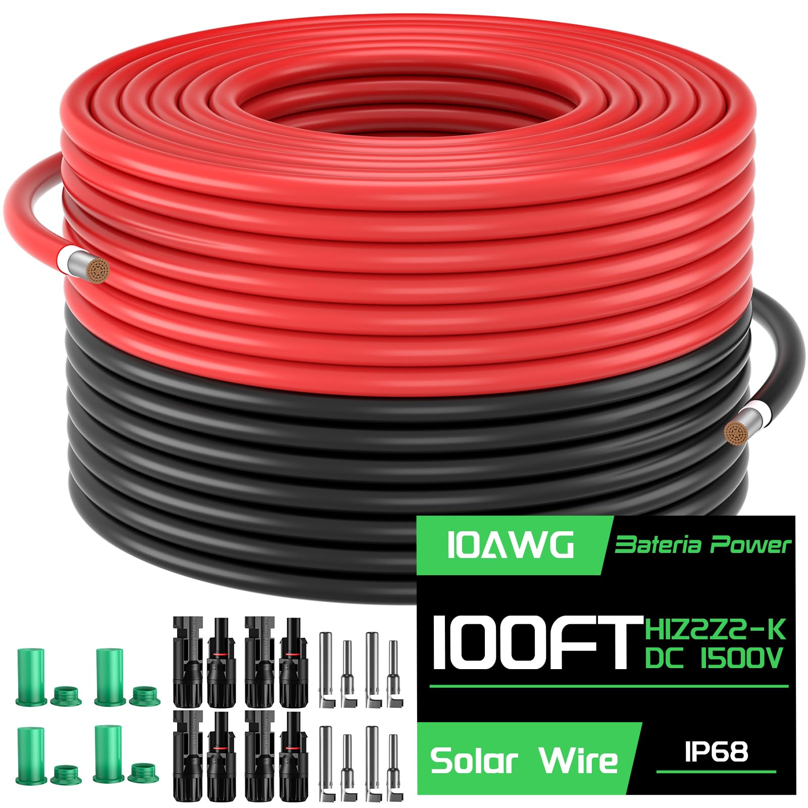 Amazon.com: Bateria Power 2x100FT 10AWG Solar Wire Kit, 10 Gauge Solar ...