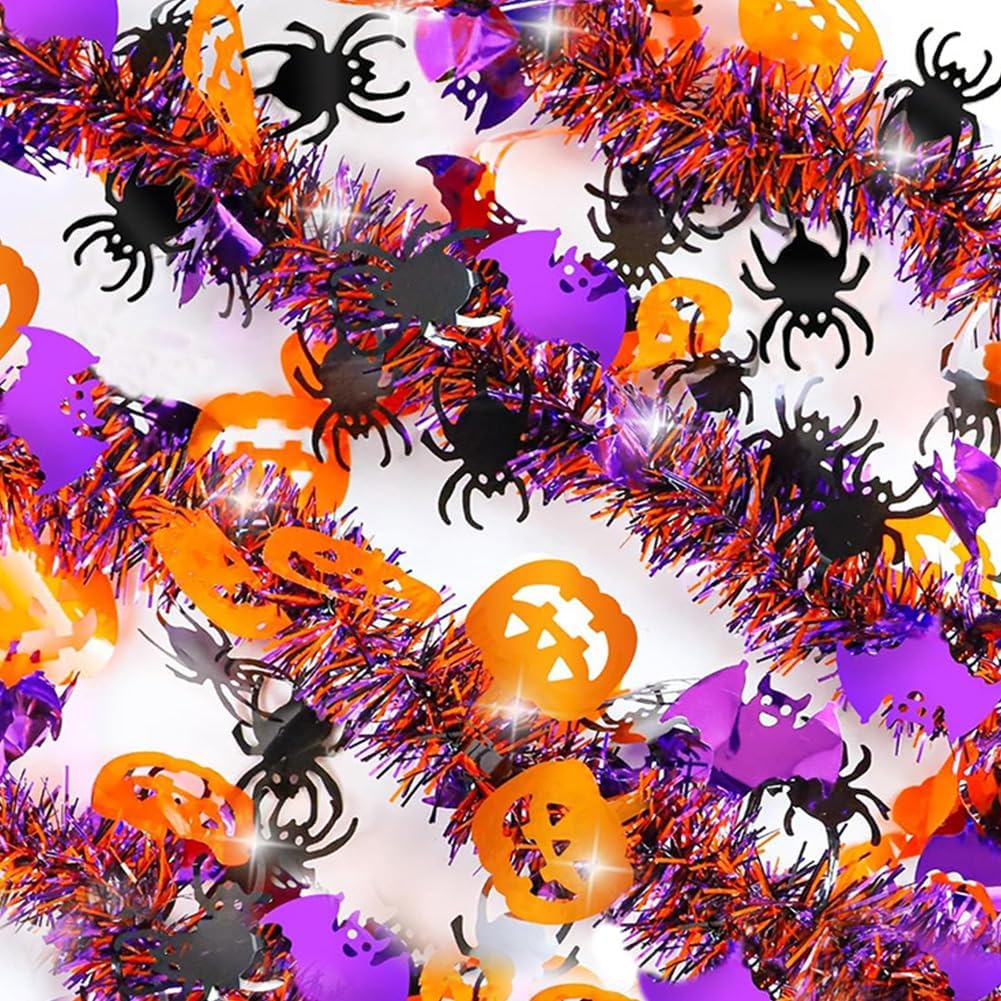 Amazon.com: 33 Ft Halloween Tinsel Garland with Orange Pumpkin Black ...
