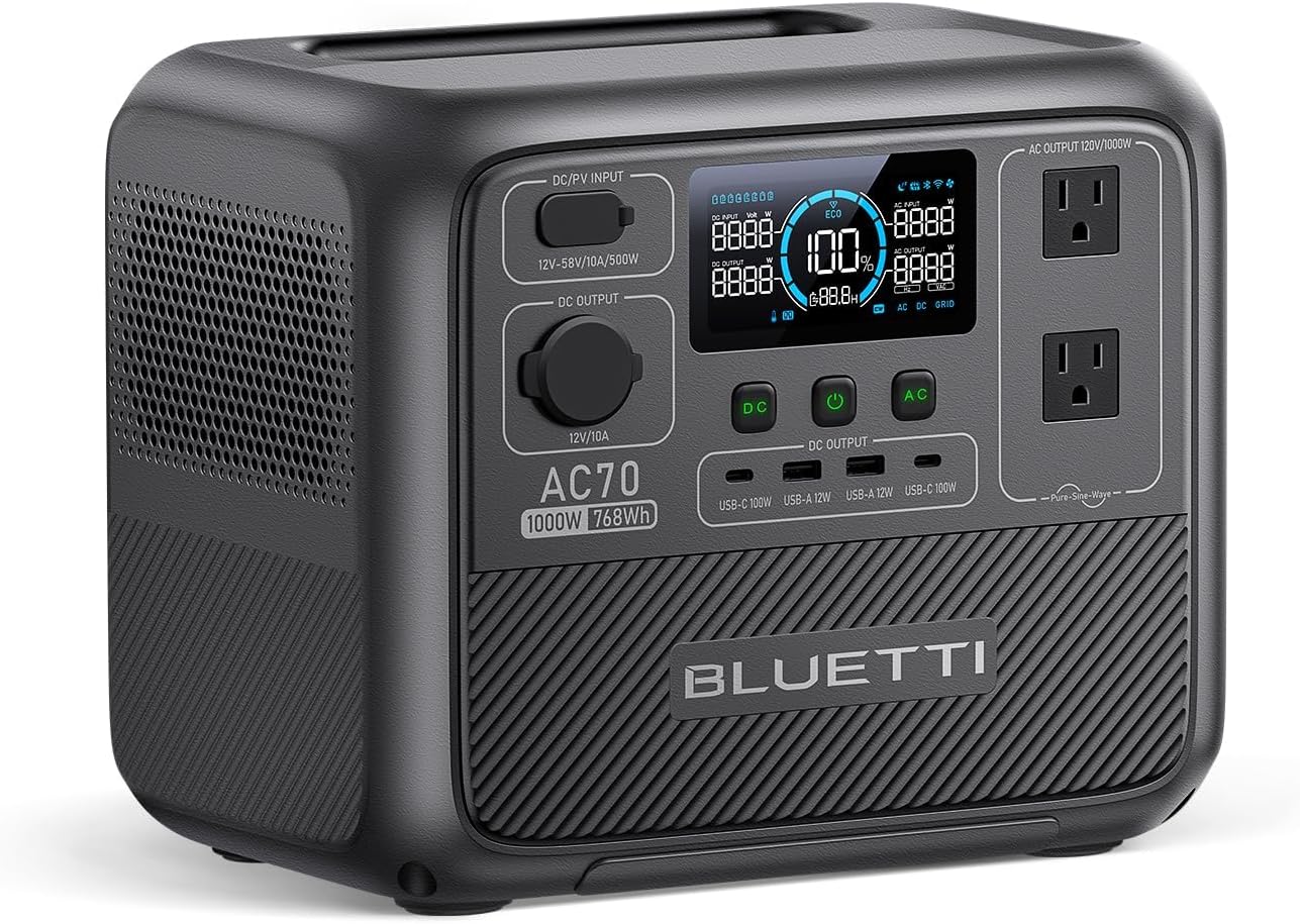Amazon.com : BLUETTI Portable Power Station AC70, 768Wh LiFePO4 Battery ...