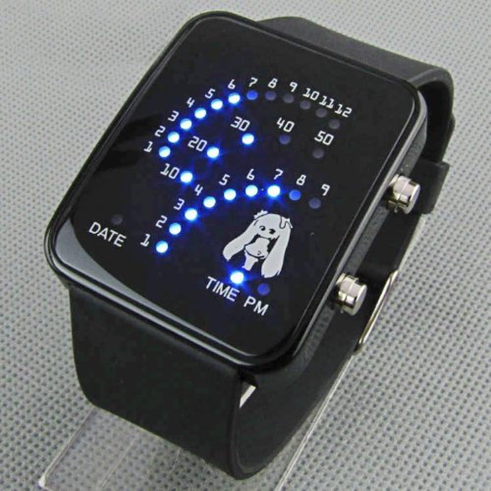 Cosplay Miku Hatsune Vocaloid Watch Blue Light Fan-shaped LED Watch ...
