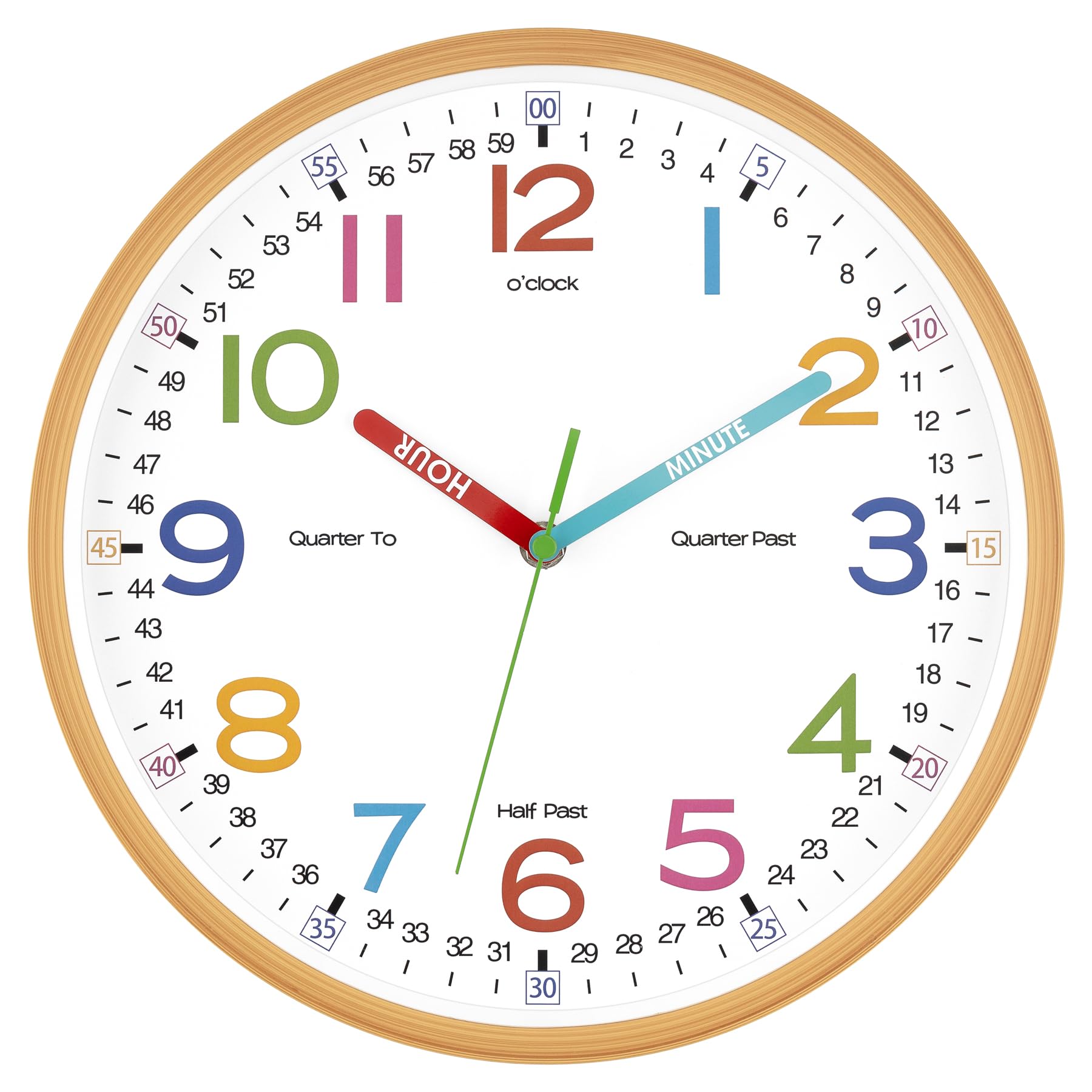 Foxtop Learning Clock for Kids - Telling Time Teaching Clock 12 Inch ...