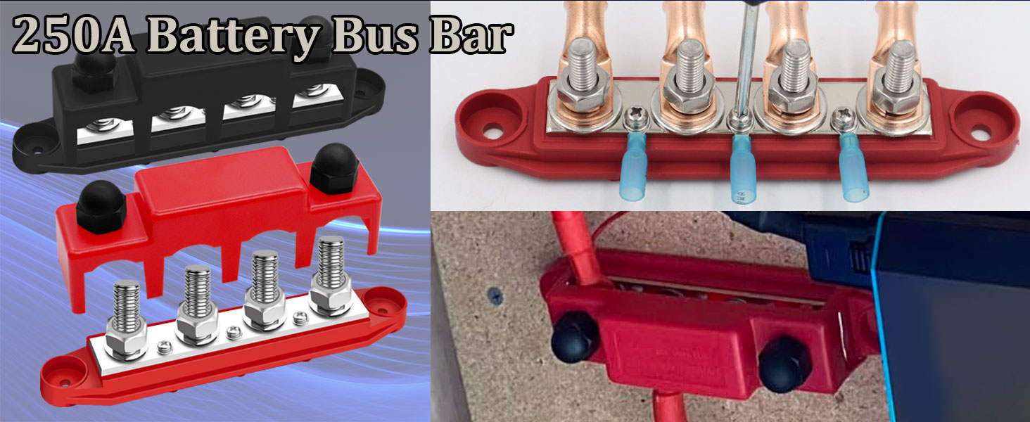 Marine Bus Bar QWORK 250A/12V Dual Bus Bar - Power Distribution Block ...