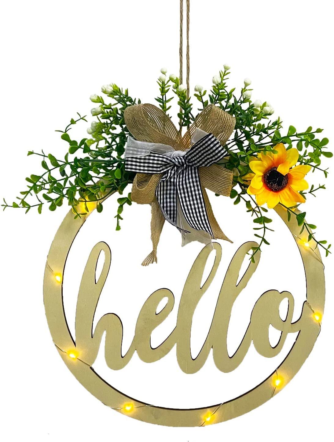 Buy Kartfury Hello Sign for Front Door with LED Light, 12 inch Door ...