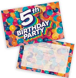 5th Birthday Party Invitations Kids - Rainbow Balloons 28 Pack ...