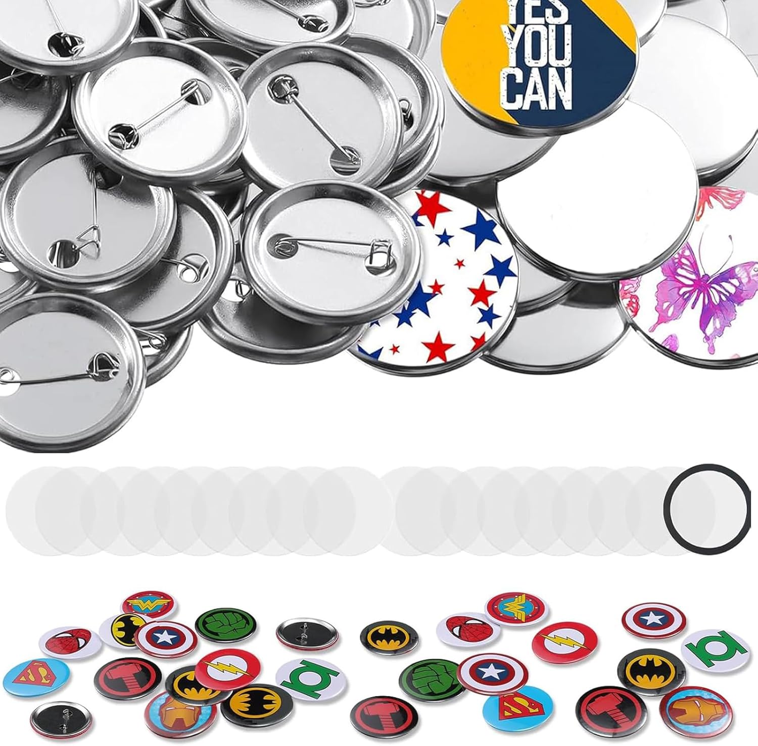 Amazon.com: Rntfunre Button Maker Supplies, 100 Sets 32mm/1.25 inch Pin ...