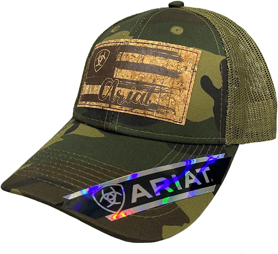 ARIAT Women's Baseball Logo Mesh Flag Cork Patch Camo Cap, Green, One ...