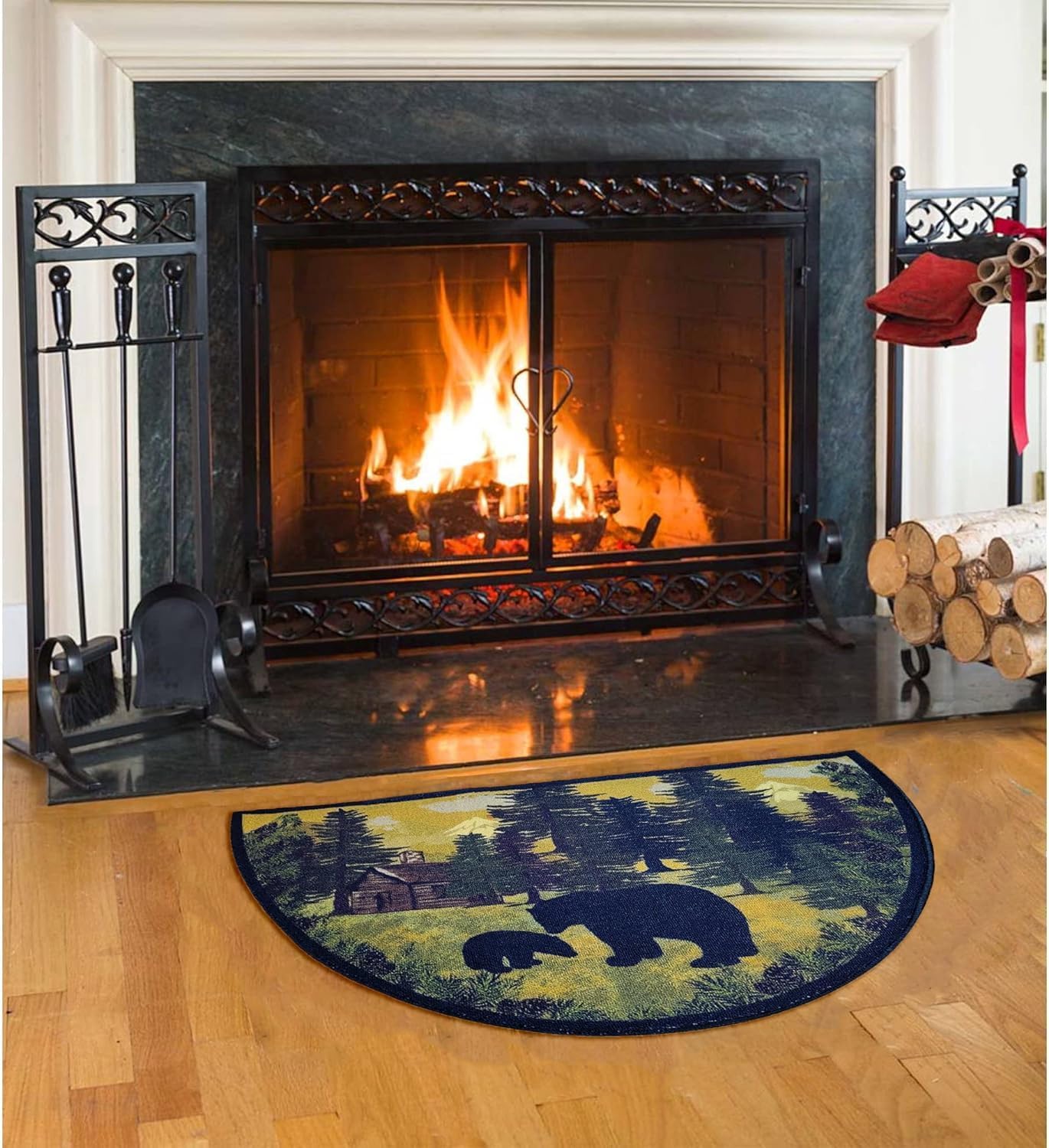 Amazon.com: Kinlop Winter Half Round Hearth Rug Birch Bear Non Skid Rug ...