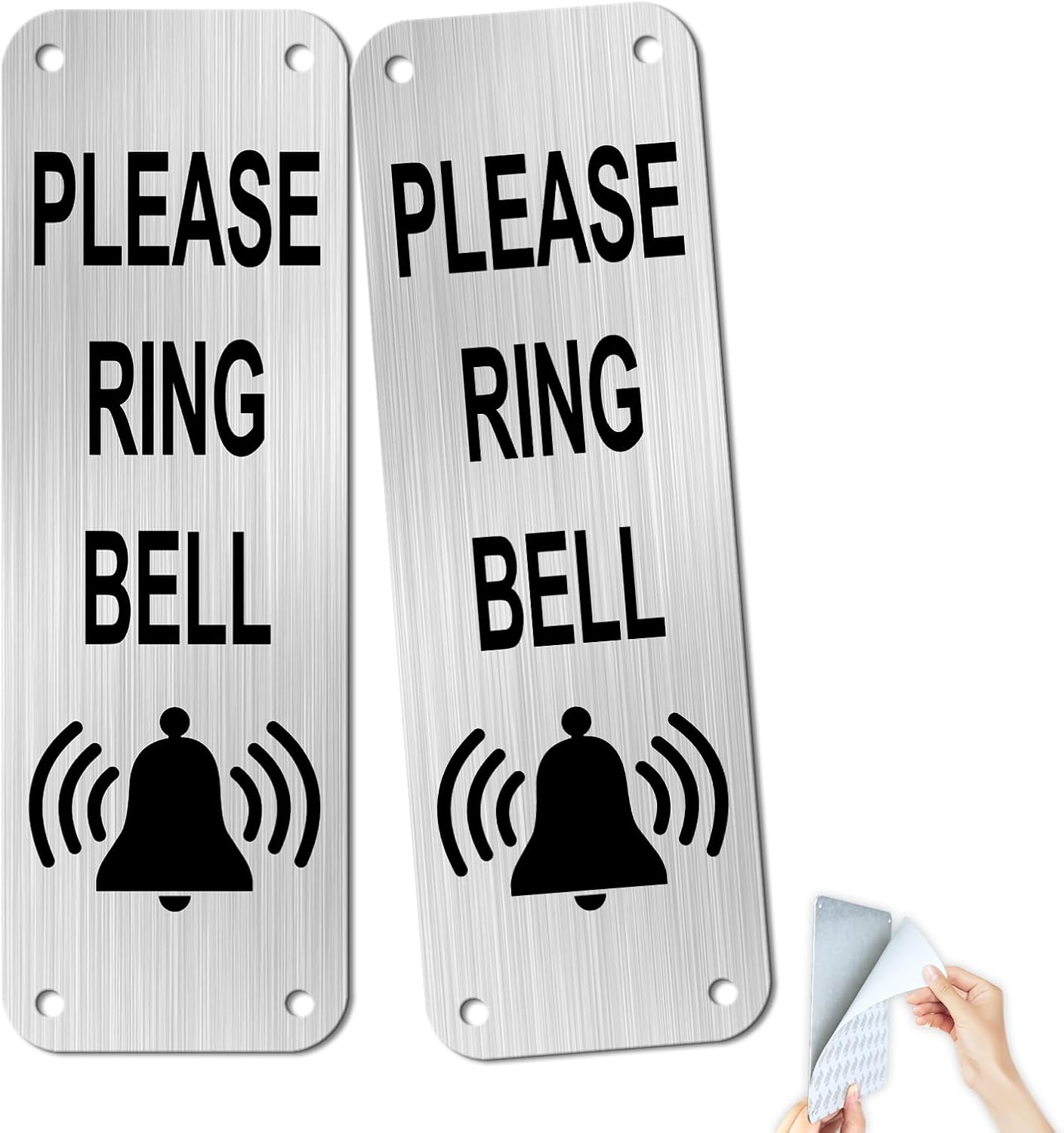 SINMAO 2 Pack Please Ring Bell Sign With Adhesive Backing, Printed ...