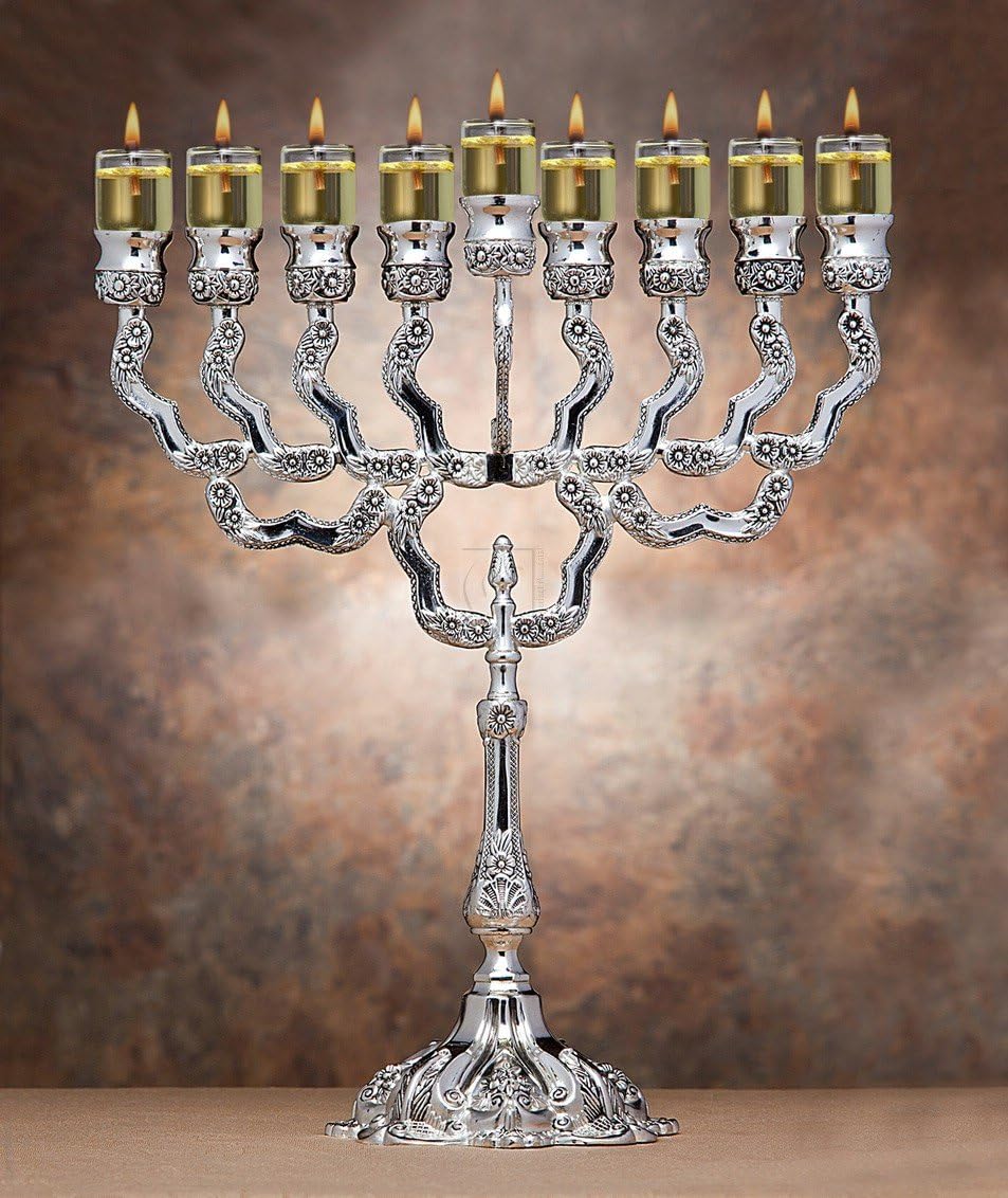 Amazon.com: Studio Silversmiths Tall Silver Menorah Floral Inl : Home ...