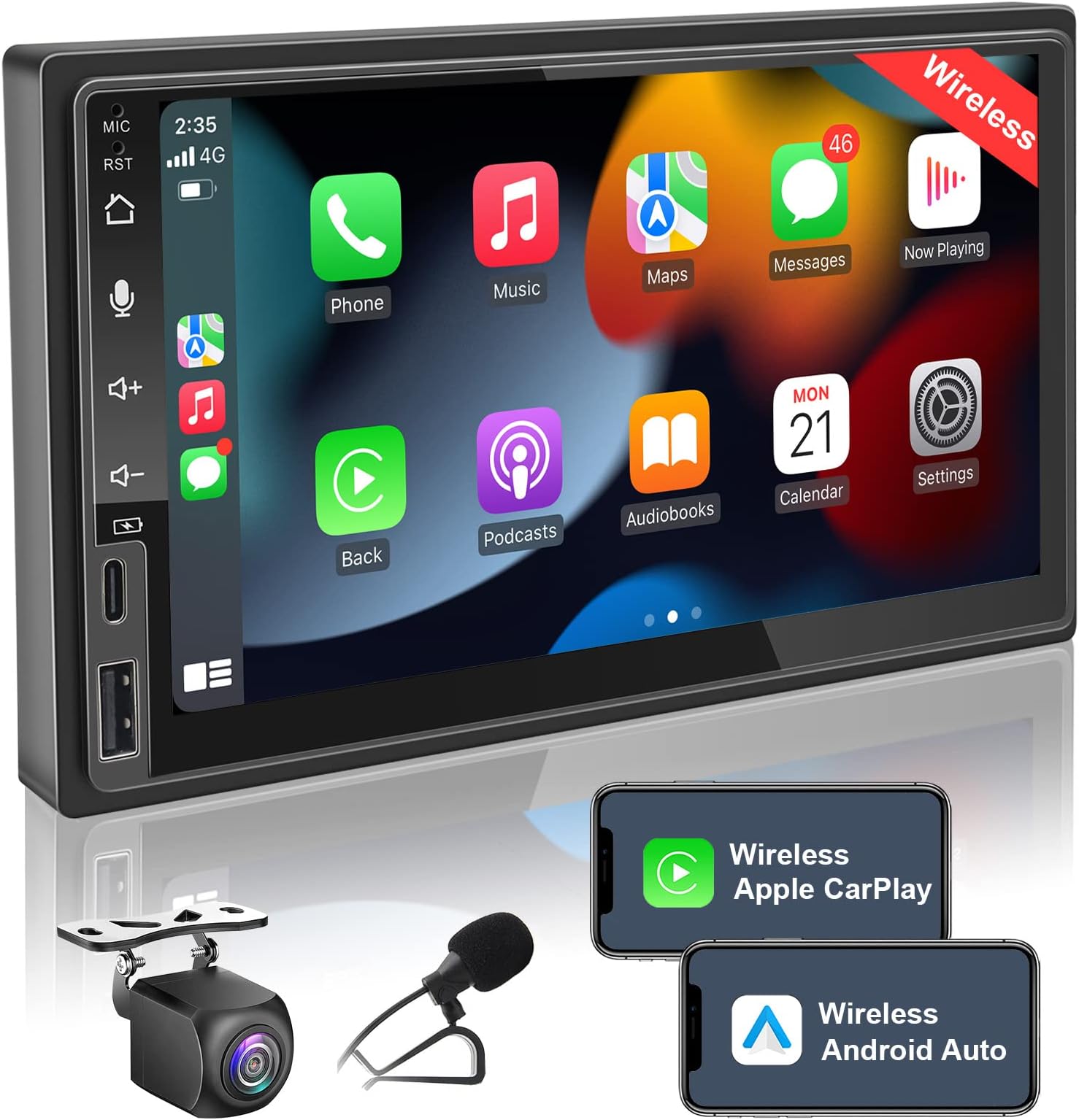 Amazon.com: PLZ 7" Wireless Double Din Car Stereo Apple Car Play Radio ...