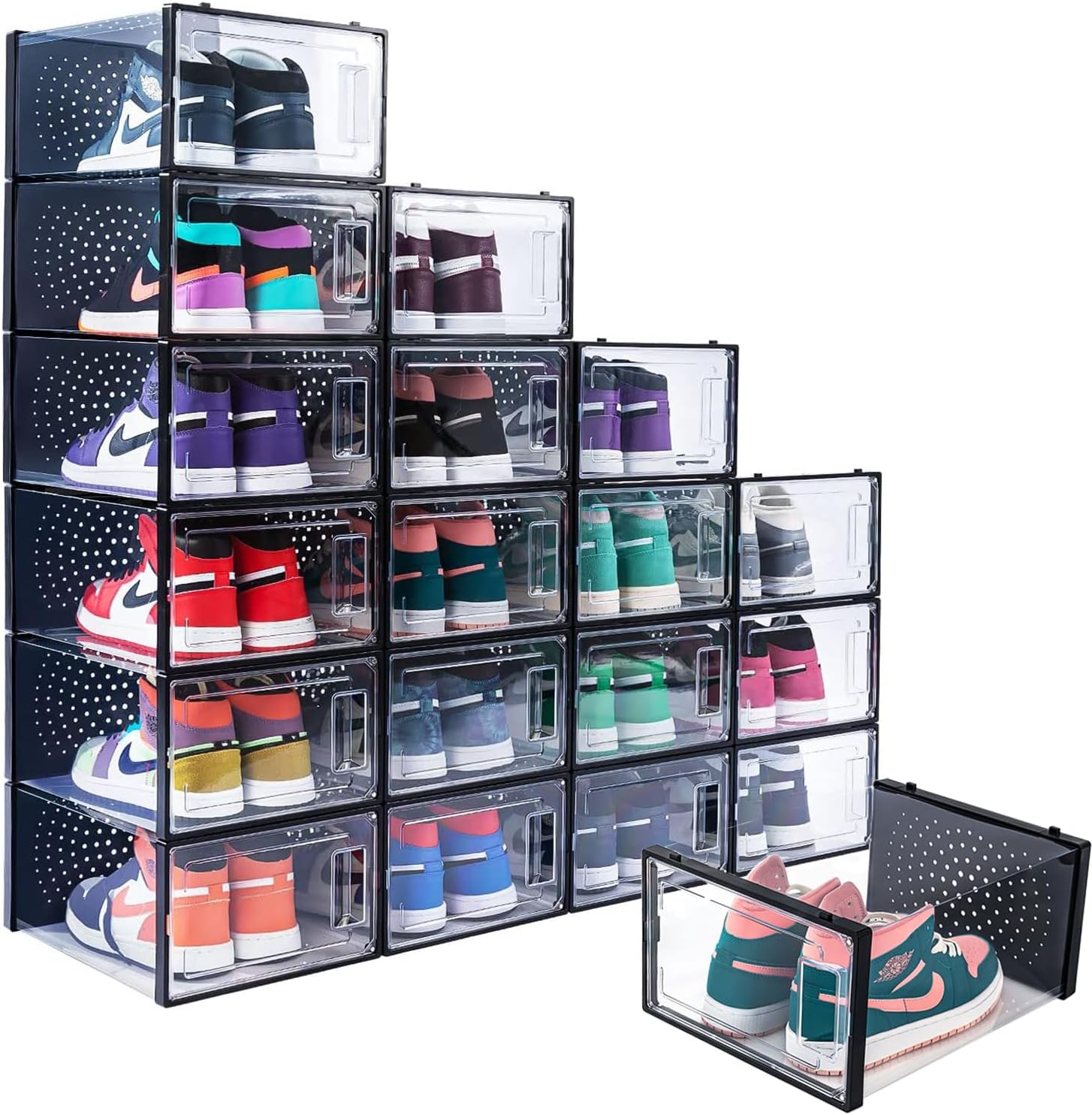 AOHMPT 18 Pack Clear Shoe Organizer Stackable Shoe Box Foldable Storage ...
