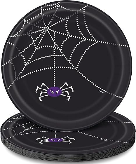 Amazon.com: Unique 9" Round Dinner Paper Plates Spider Web | 8 Pcs ...