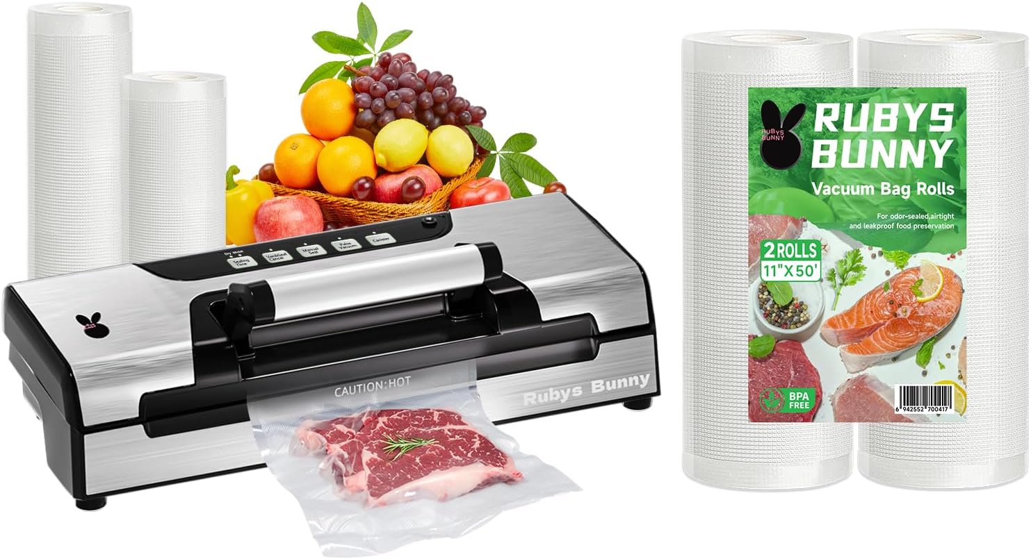 Amazon.com: RUBYS BUNNY Vacuum Sealer,Food Saver Vacuum Sealer Machine, Free 2 Rolls Sealer Bags ...
