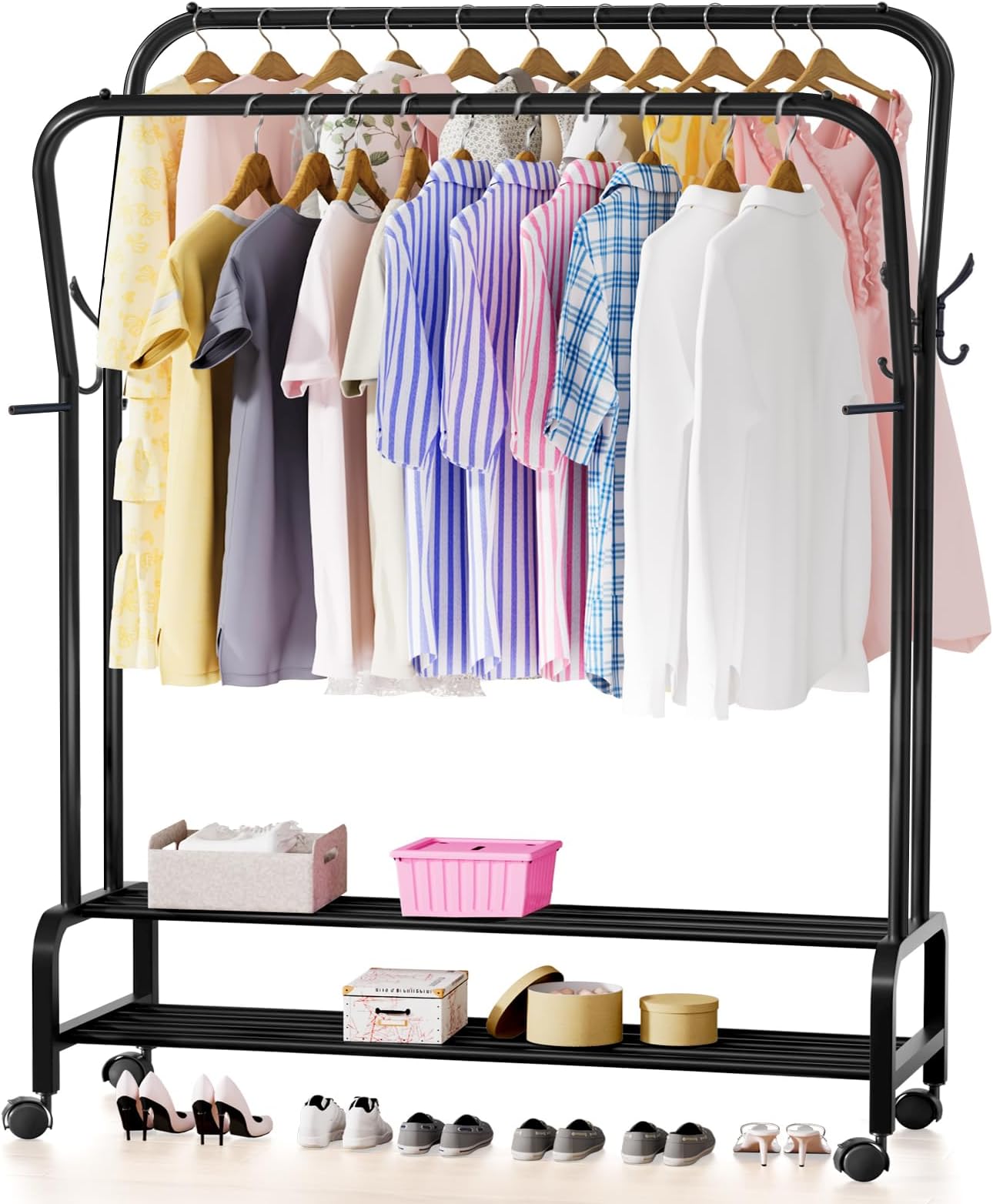Amazon.com: JOHAHTANG Double Rod Clothing Rack, Clothes Rack, 43 Inches ...