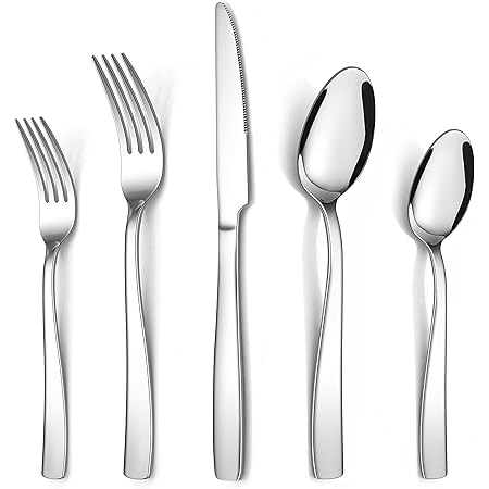 Amazon.com: 60-Piece Silverware Set, E-far Stainless Steel Flatware Set ...