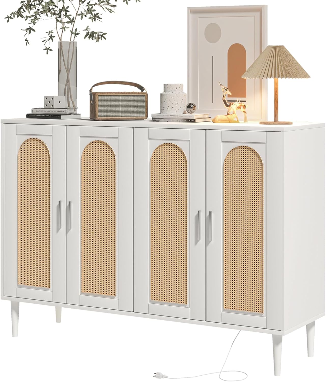 Sideboard Buffet Cabinet, 4 Rattan Doors Accent Nepal | Ubuy