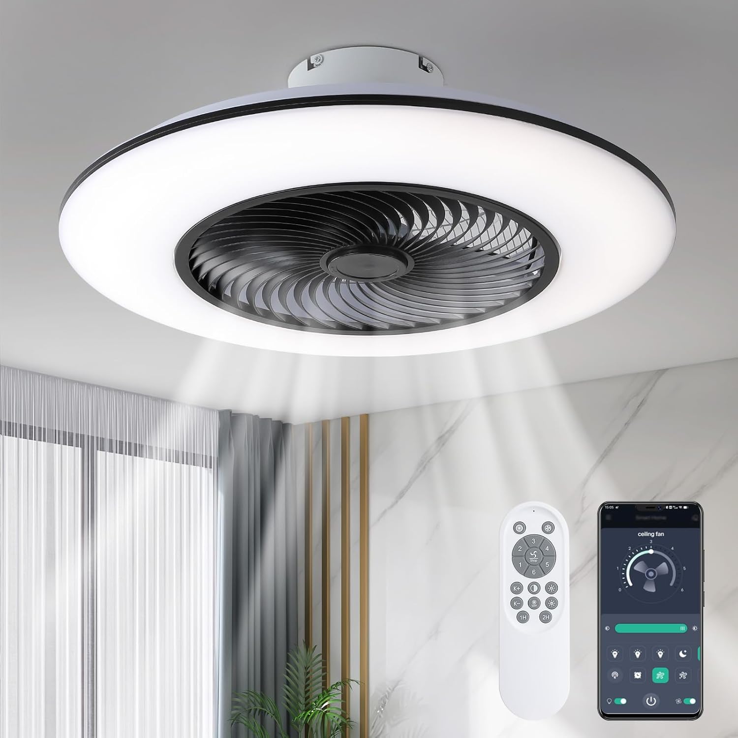 Amazon.com: Low Profile Ceiling Fan with Light, 23" Bladeless Ceiling ...