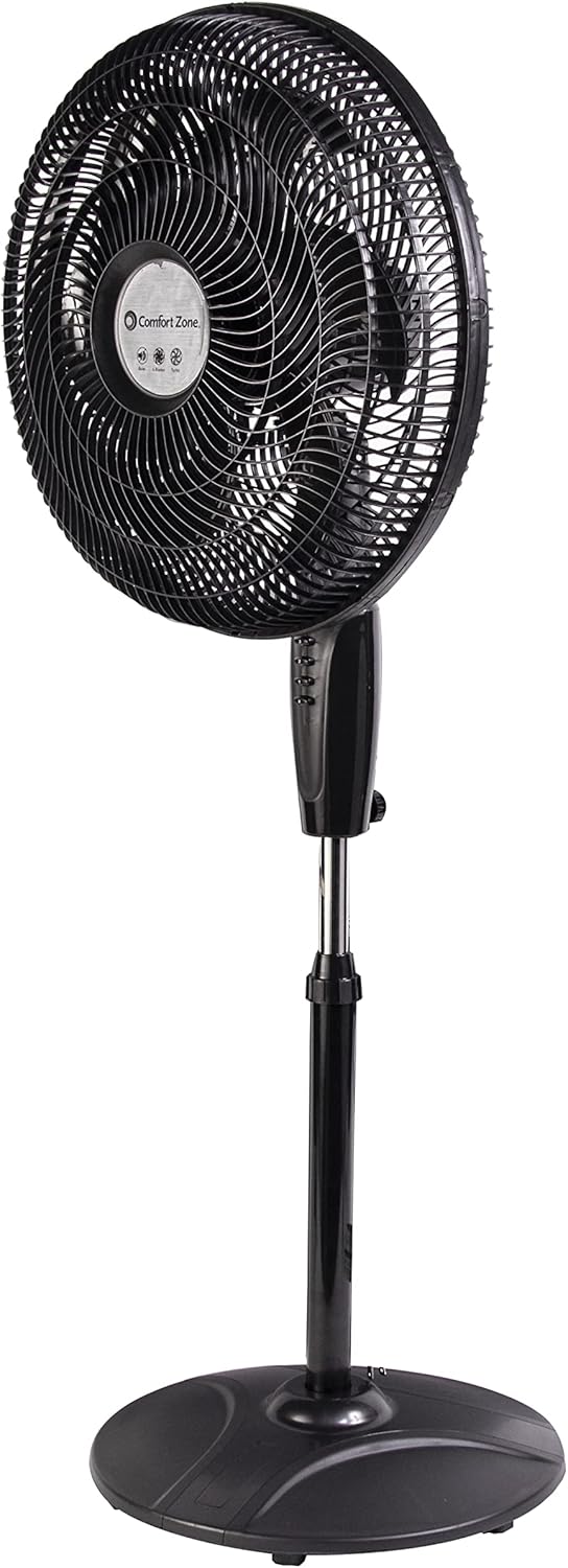 Comfort Zone PowrCurve Oscillating Pedestal Stand Fan, 18 inch, 6 ...