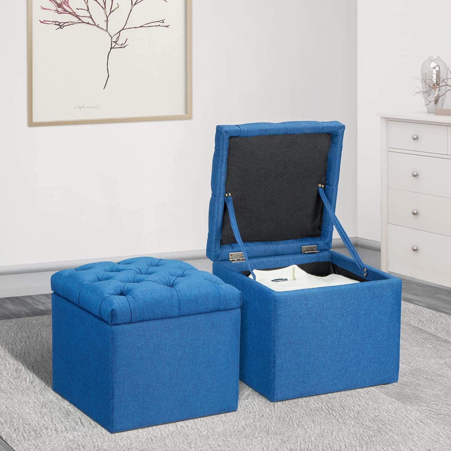 Amazon Jomeed 17 Inches Storage Ottoman Cube Set Of 2 Linen
