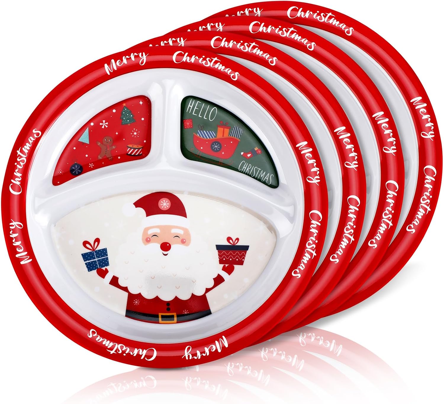 Amazon.com | Uiifan 4 Pcs Christmas Divided Plates Christmas Dinnerware ...