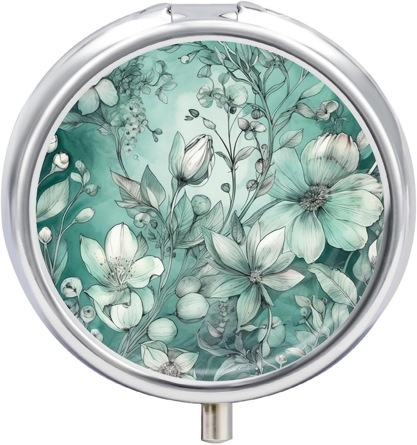 Amazon.com: 3 Compartment Pill Box Pill Containe Mint Green Floral ...