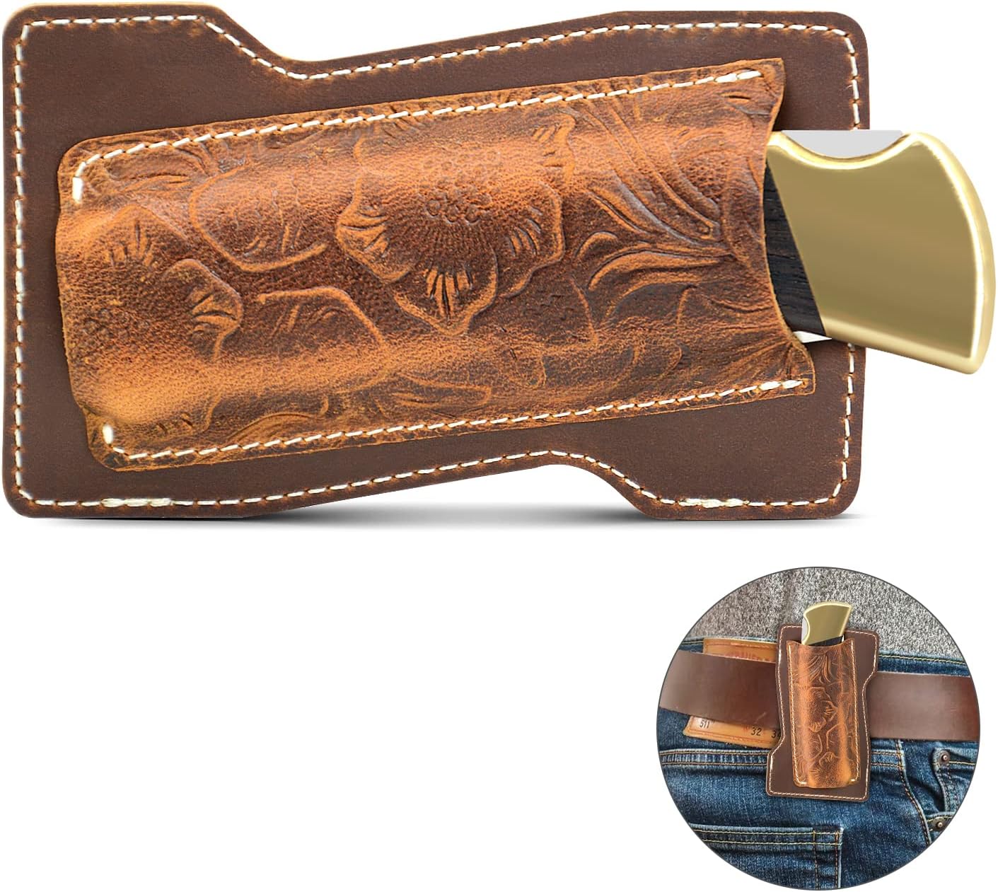 Amazon.com: Leather Knife Sheath for Belt - Folding Knife Sheaths for ...