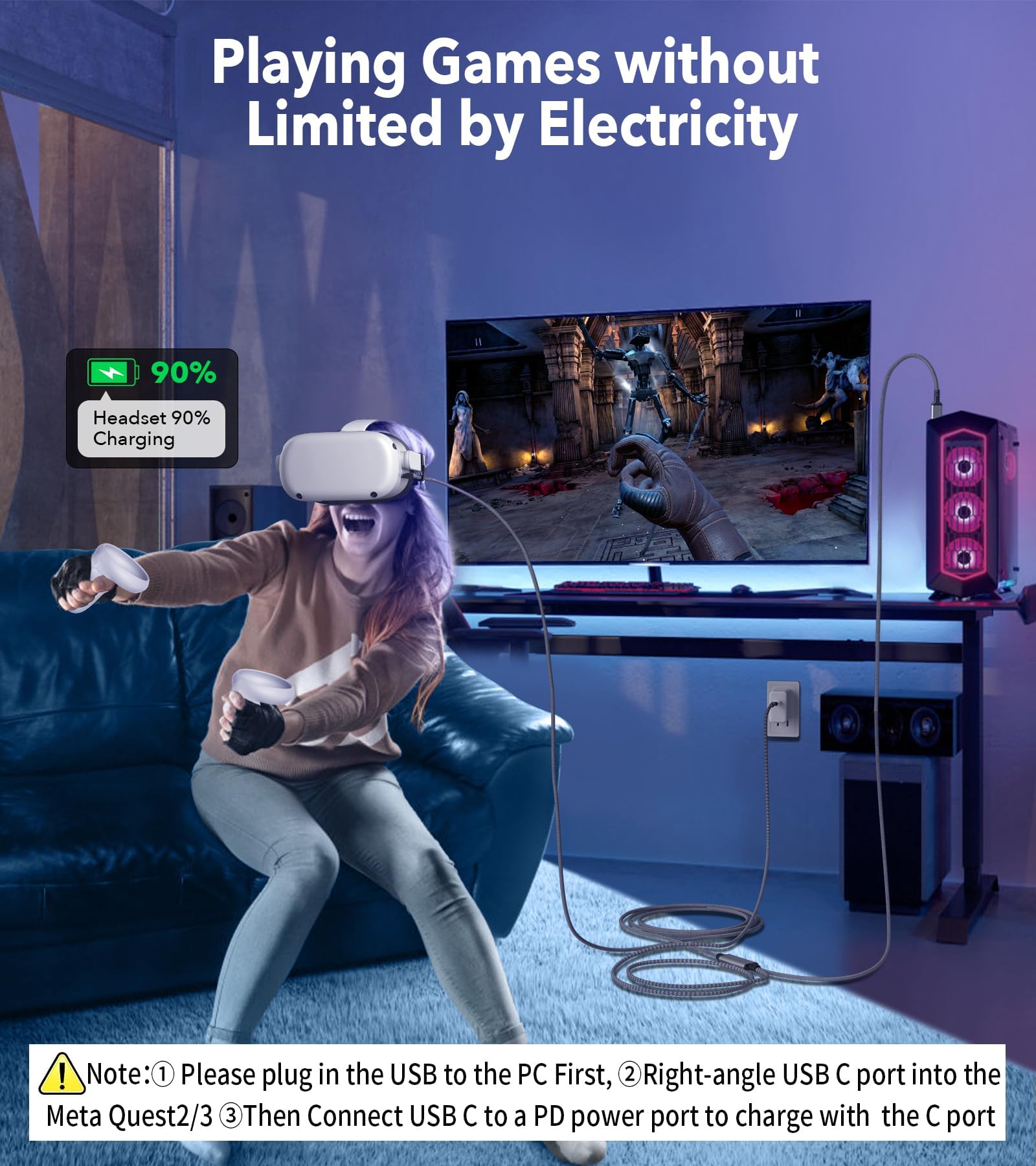 Snapklik.com : YRXVW Link Cable 16 FT For Meta Oculus Quest 3, Quest 2/Pro Accessories, 3 In-1 ...