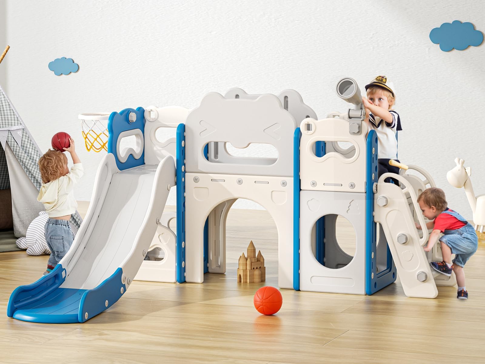 Amazon.com: Toddler Slide Indoor, 8 in 1 Indoor Playground for Kids 1-3 ...