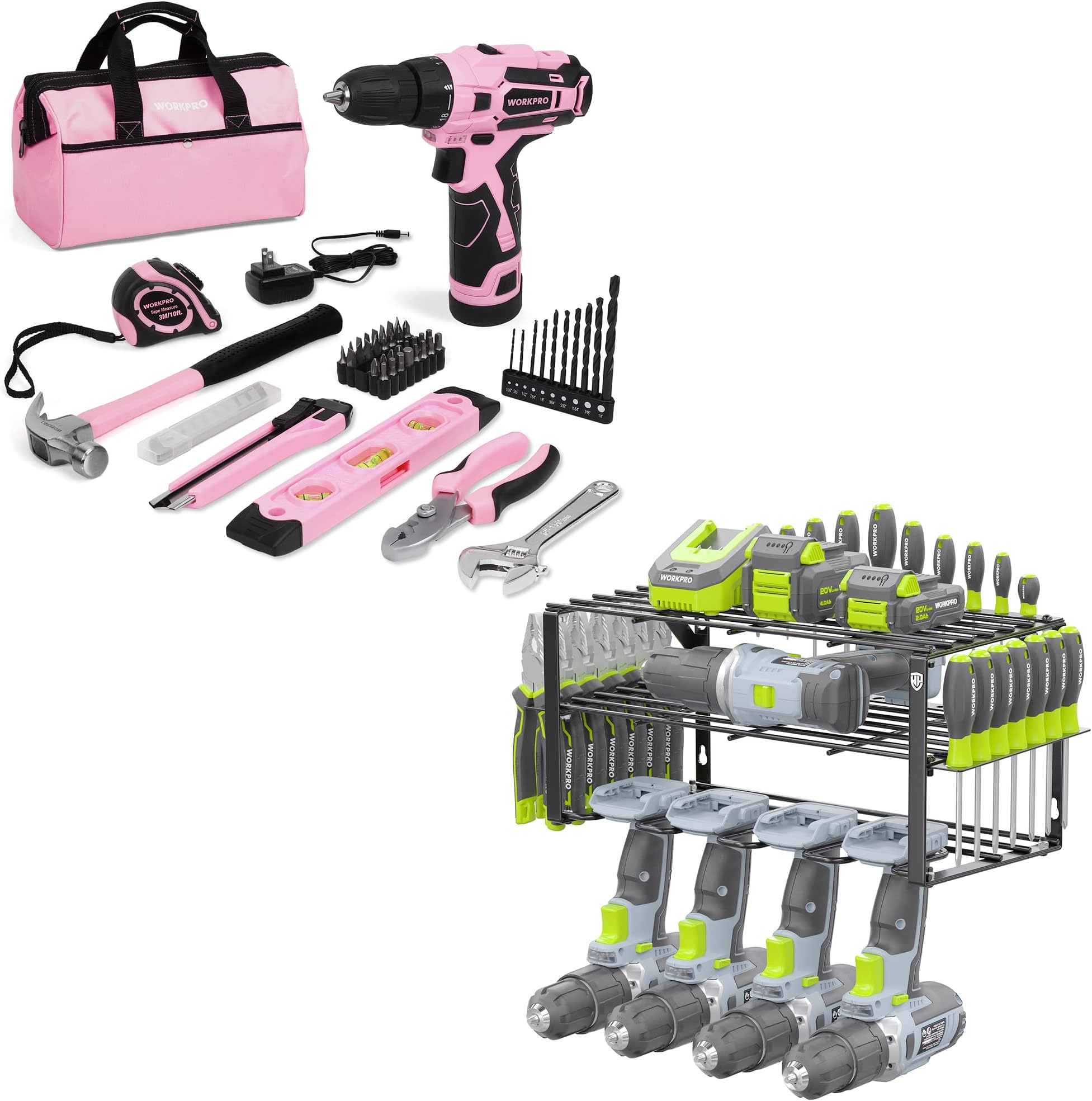 Amazon.com: WORKPRO 12V Pink Cordless Drill Driver and Home Tool Kit ...
