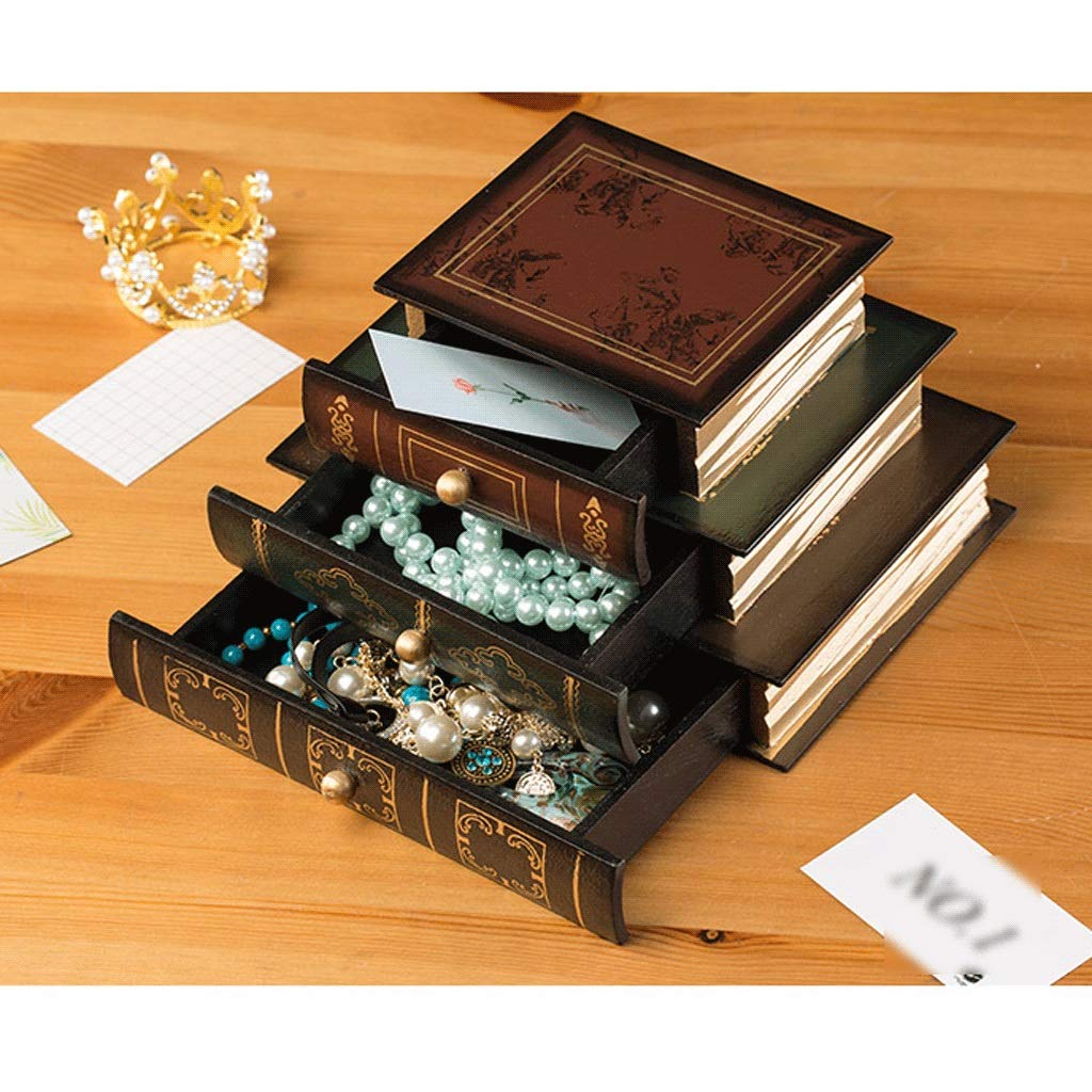 Book Shaped Jewelry Box Wooden Storage Box Three Layer Book Shaped