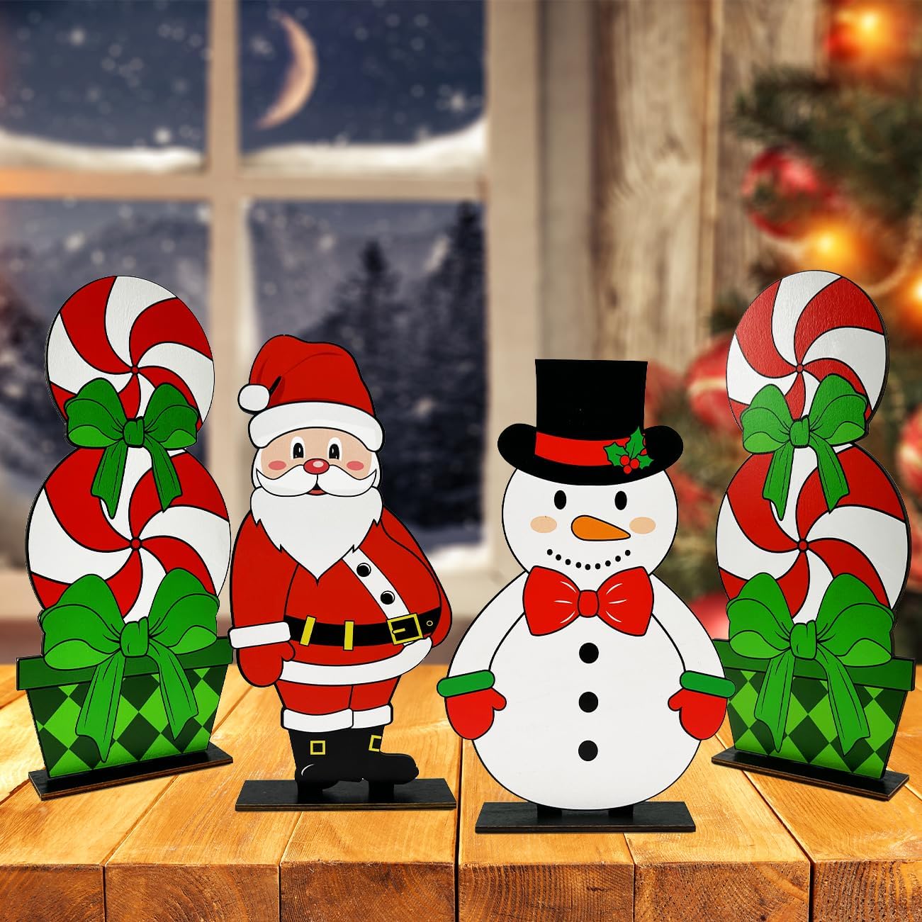 Amazon.com: Christmas Table Decorations -4 Pack Christmas Wooden Signs ...