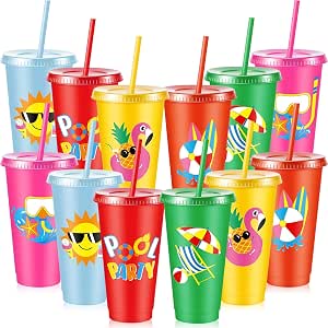 Amazon.com | Chuangdi 12 Pcs Beach Pool Party Plastic Cups with Lids ...
