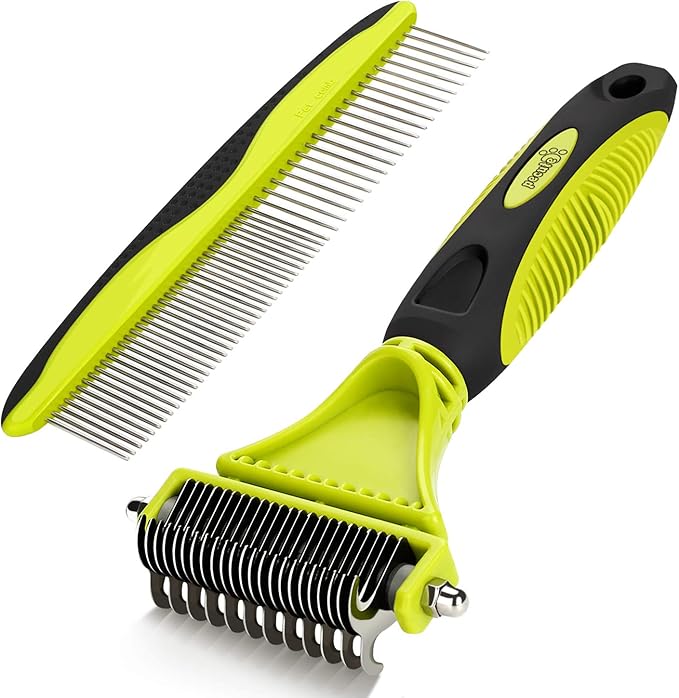Pecute Dog Brush, Cat Brush for Grooming, Double Sided Blade Dog Rake ...
